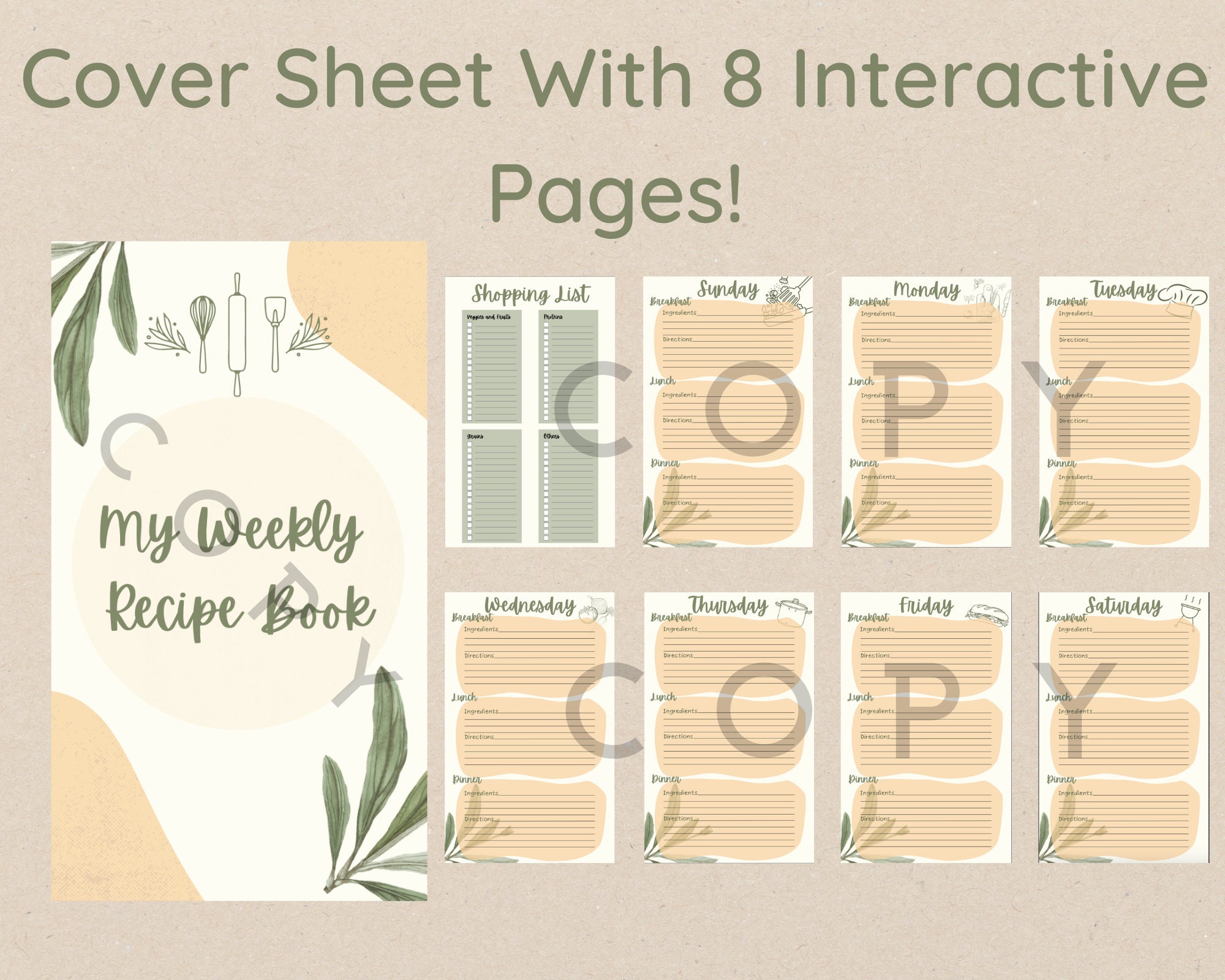 Weekly Recipe Planner, 7 Day Recipe Log, Digital/printable Cook Book ...