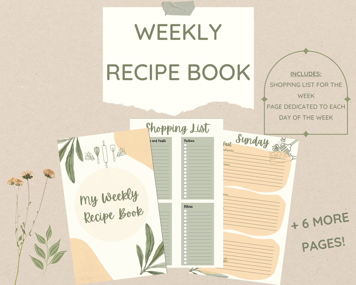 Weekly Recipe Planner, 7 Day Recipe Log, Digital/printable Cook Book ...