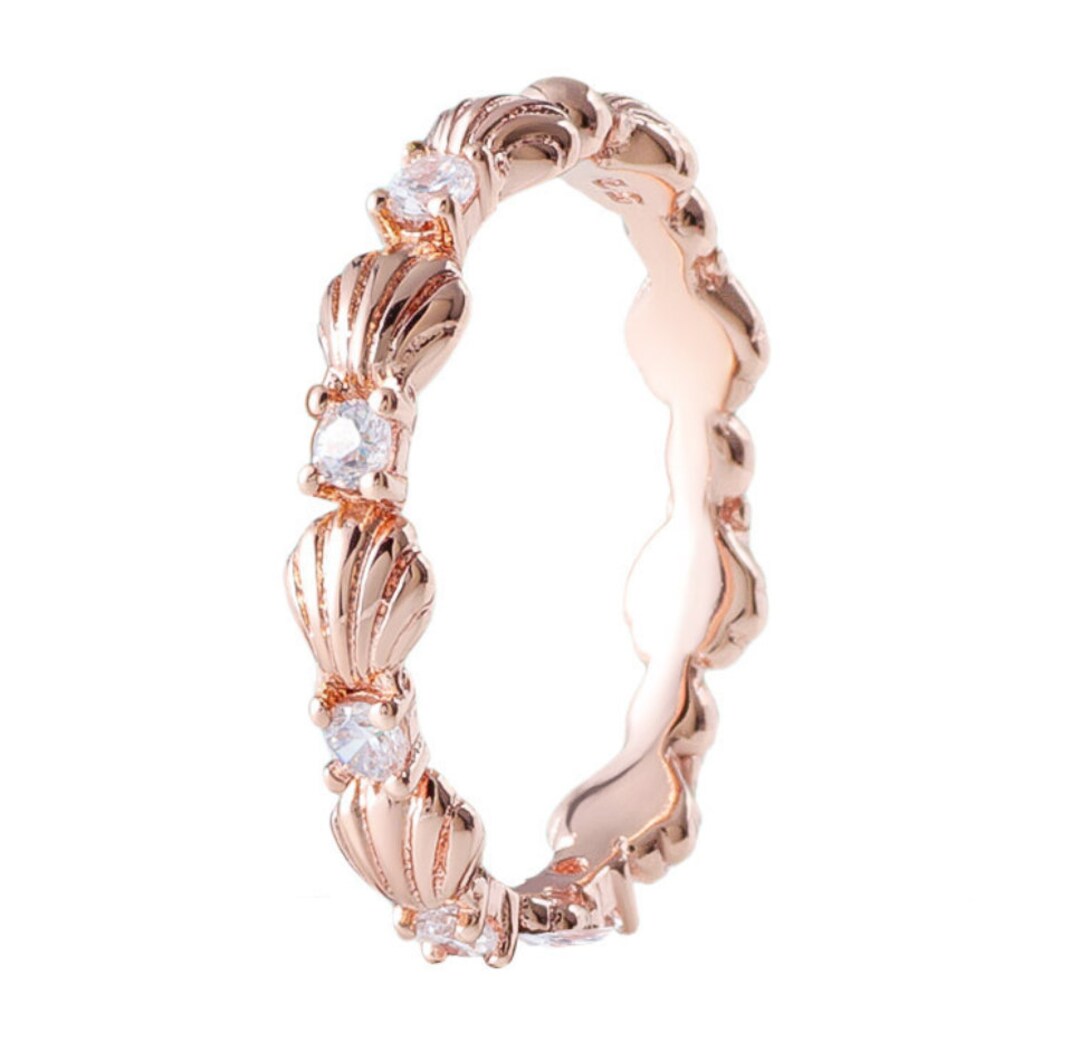 Pandora Rose Gold Beaded Seashell Band Ring SZ 50-58 Gift - Etsy