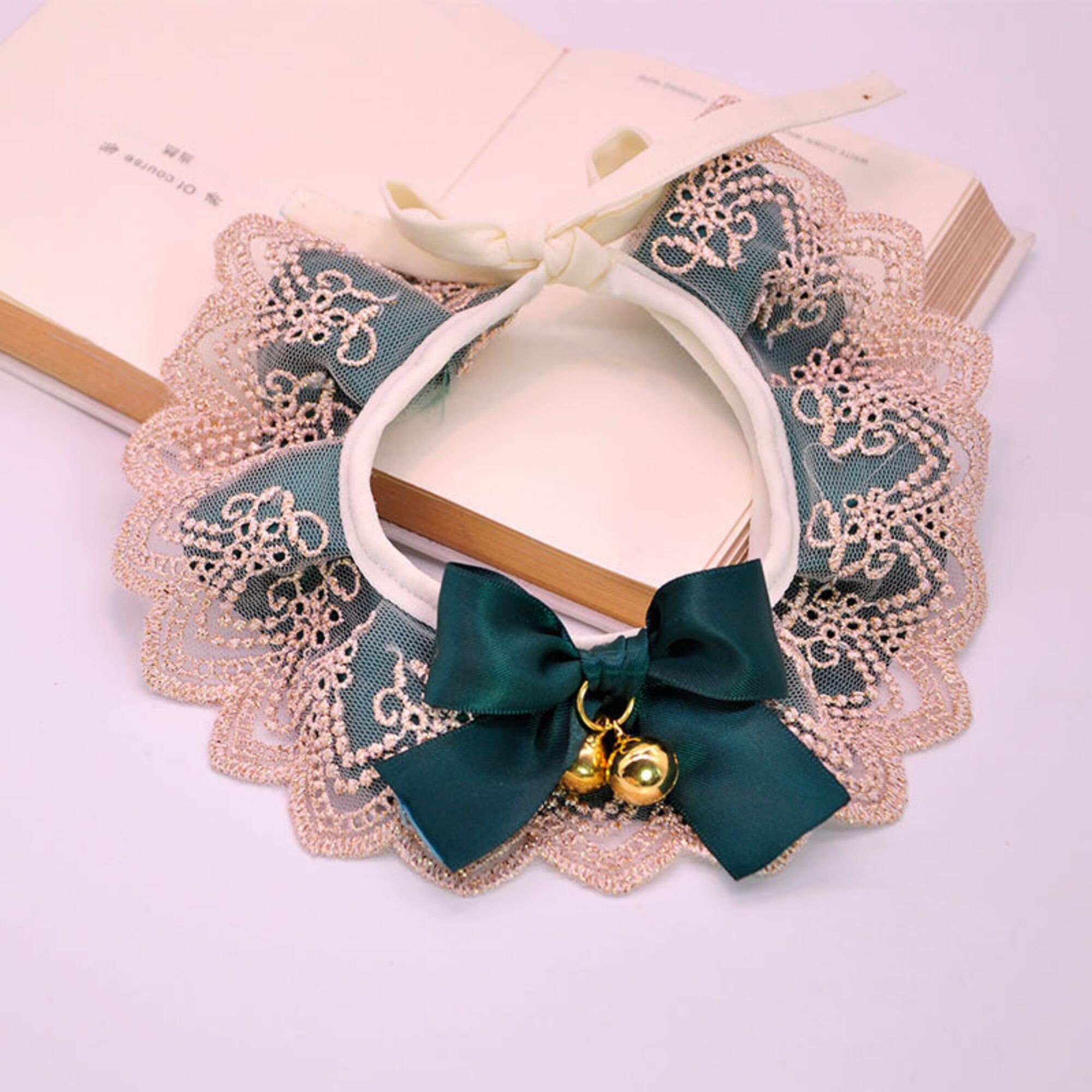 Ornate Style Dog Cat Lace Collar Ruffle With Bow and Bells for - Etsy