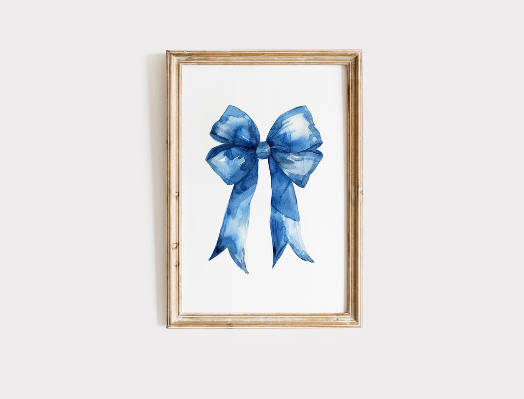 Blue Coquette Bow Painting Download, Cute Girls Nursery Room Art ...