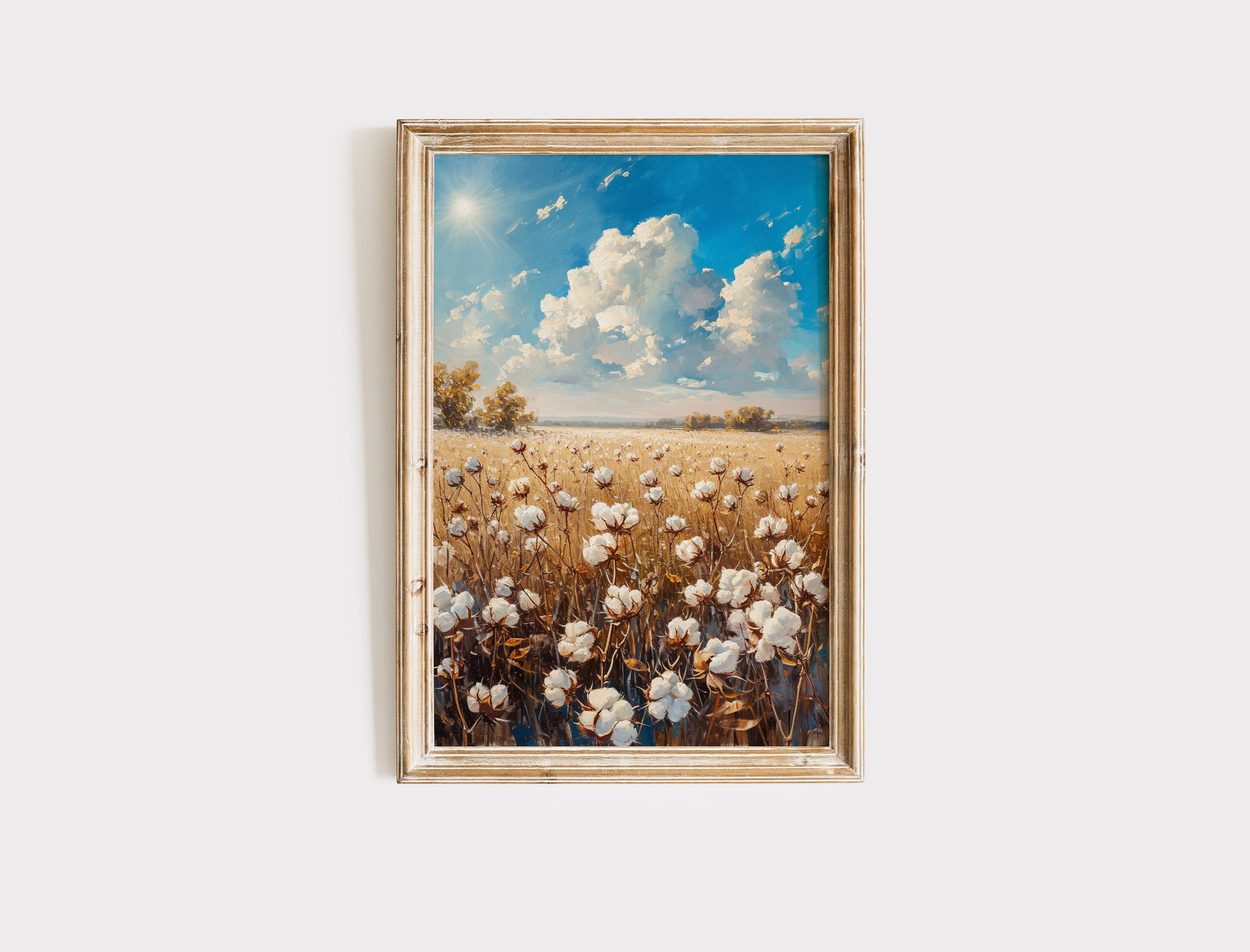 Cotton Field Painting, Digital Download Print, Rustic Farmhouse Decor ...