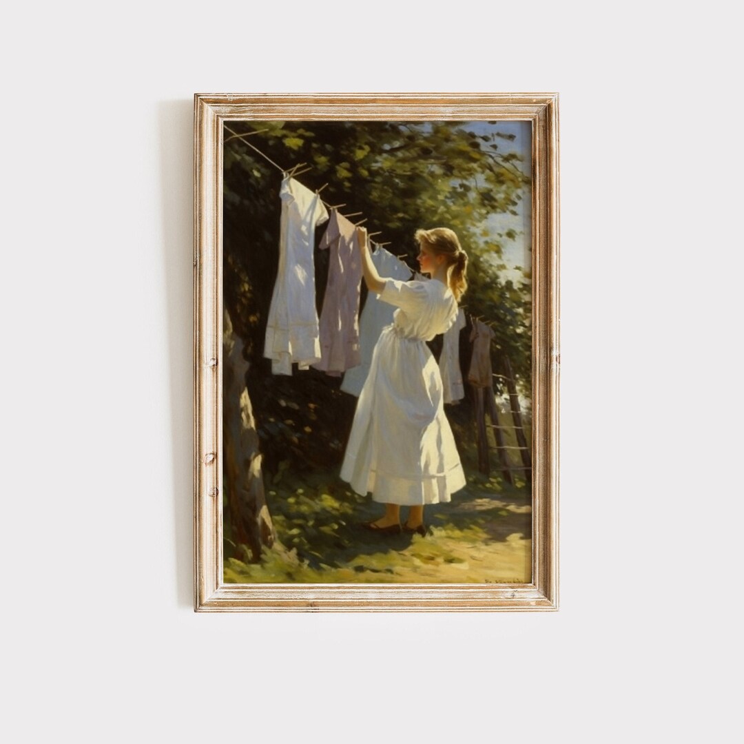 Clothesline Painting Download | Vintage Laundry Room Art Print ...