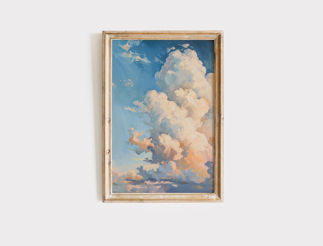 Clouds Oil Painting Download, Vintage Cloudy Sky Print Wall Art, Boys ...