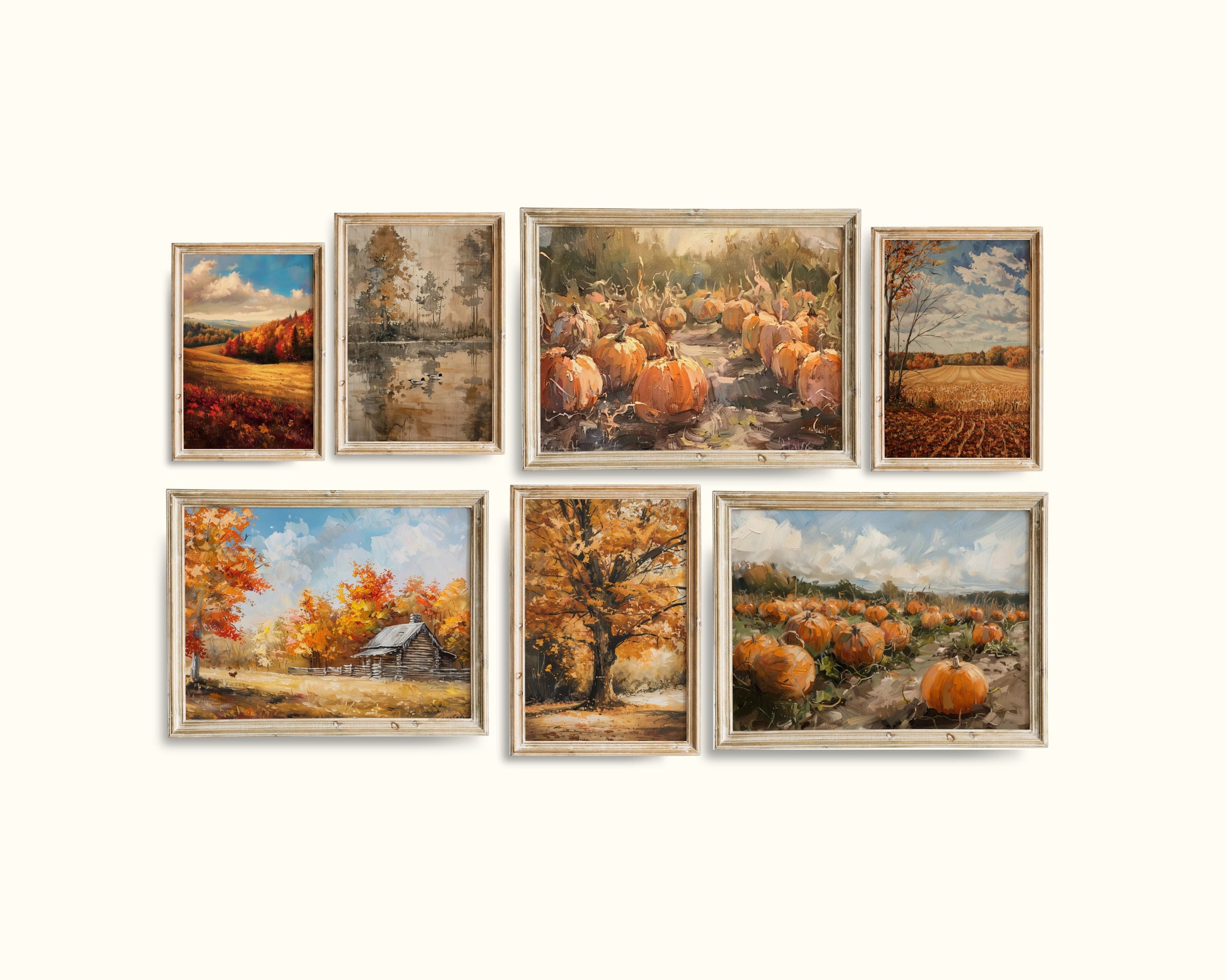 Vintage Fall Wall Art Bundel, Set of 7 Muted Landscape Painting ...