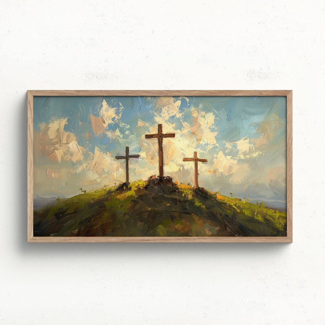 Samsung Frame Tv Art, Christian Jesus Three Crosses Painting, Easter ...