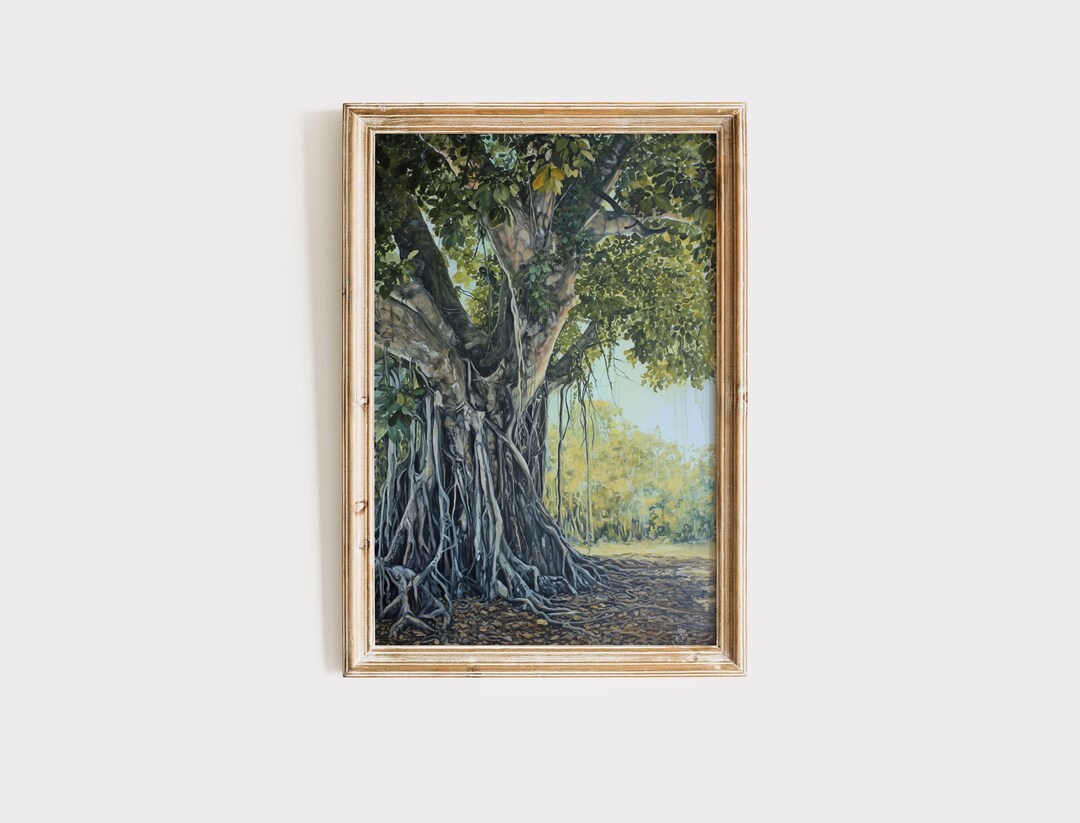Banyan Tree Print, Nature Oil Painting Printable Download, Banian Tree ...