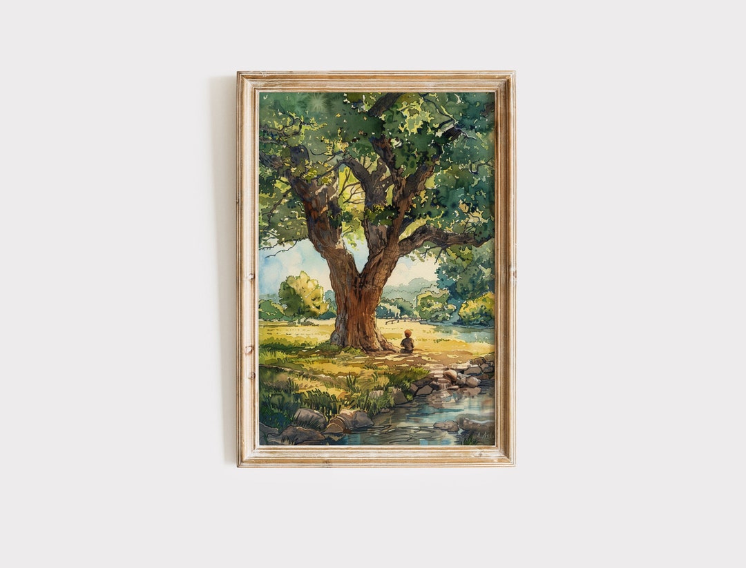 Vintage Boys Room Art Download, Boy Under Tree Painting, Printable Wall ...