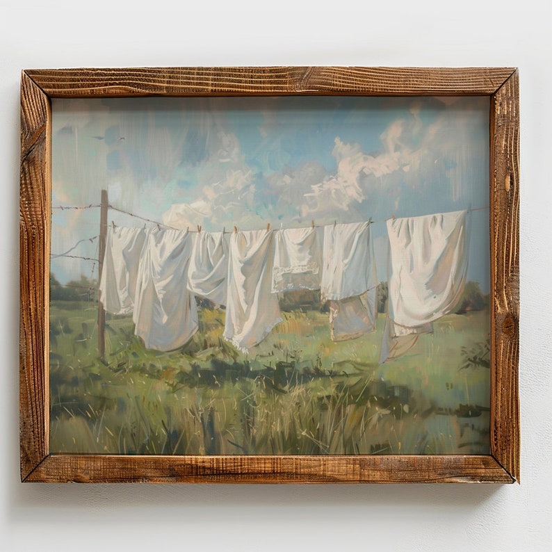Vintage Laundry Room Art Download, Clothesline Oil Painting, Digital ...