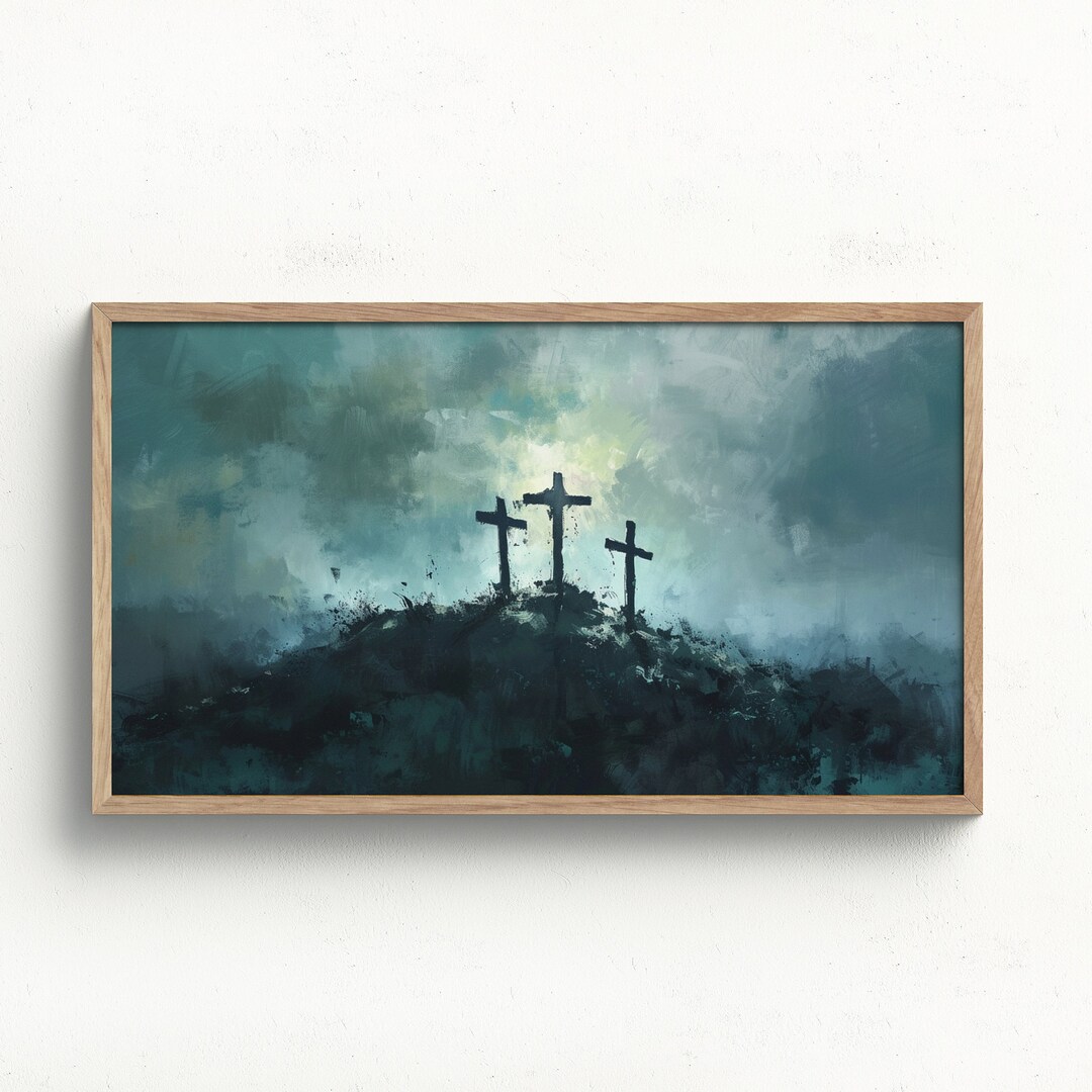 Samsung Frame Tv Art, Christian Jesus Three Crosses Painting, Easter ...