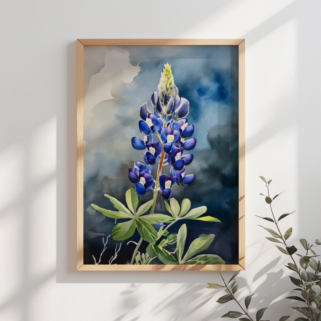 Bluebonnet Painting Download, Watercolor Blue Bonnet Flower Digital ...