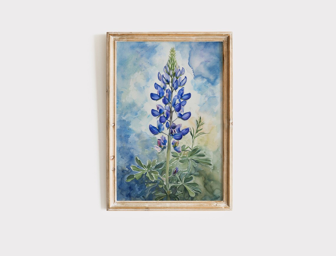 Bluebonnet Painting Download, Watercolor Blue Bonnet Flower Digital ...