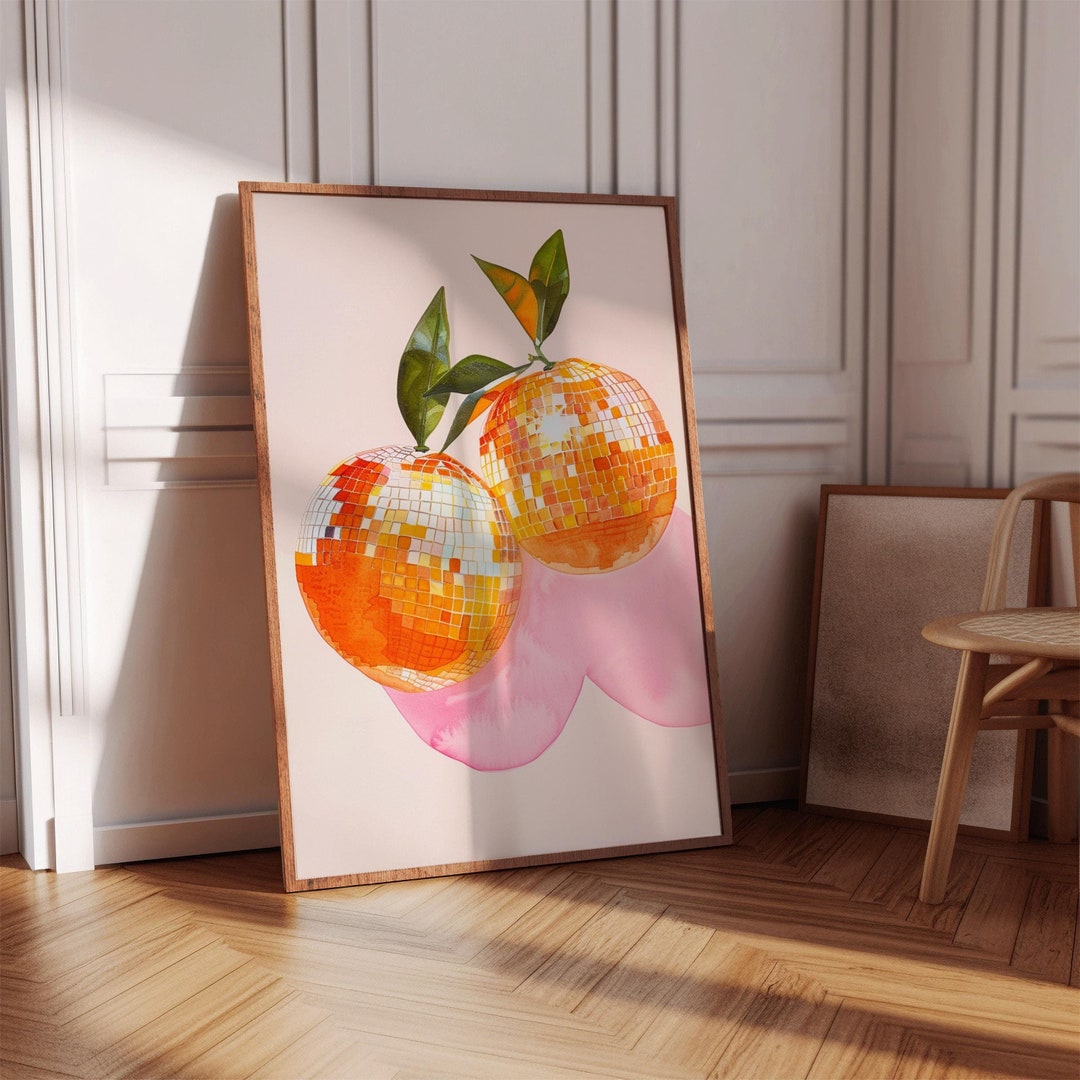 Disco Oranges Wall Art Download, Cute Kitchen Wall Decor, Retro Girly ...