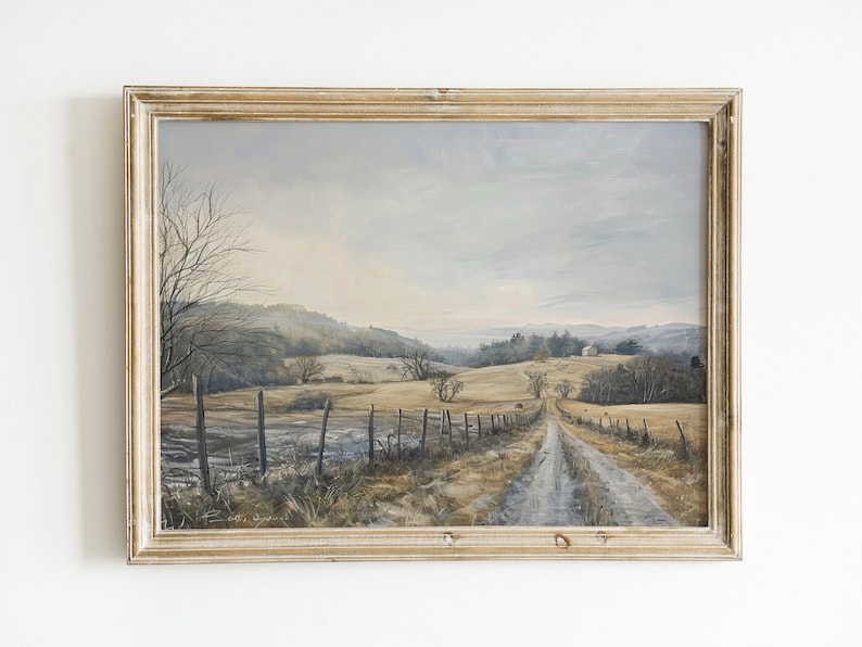 Vintage Neutral Landscape Painting Download, Countryside Print, Muted ...