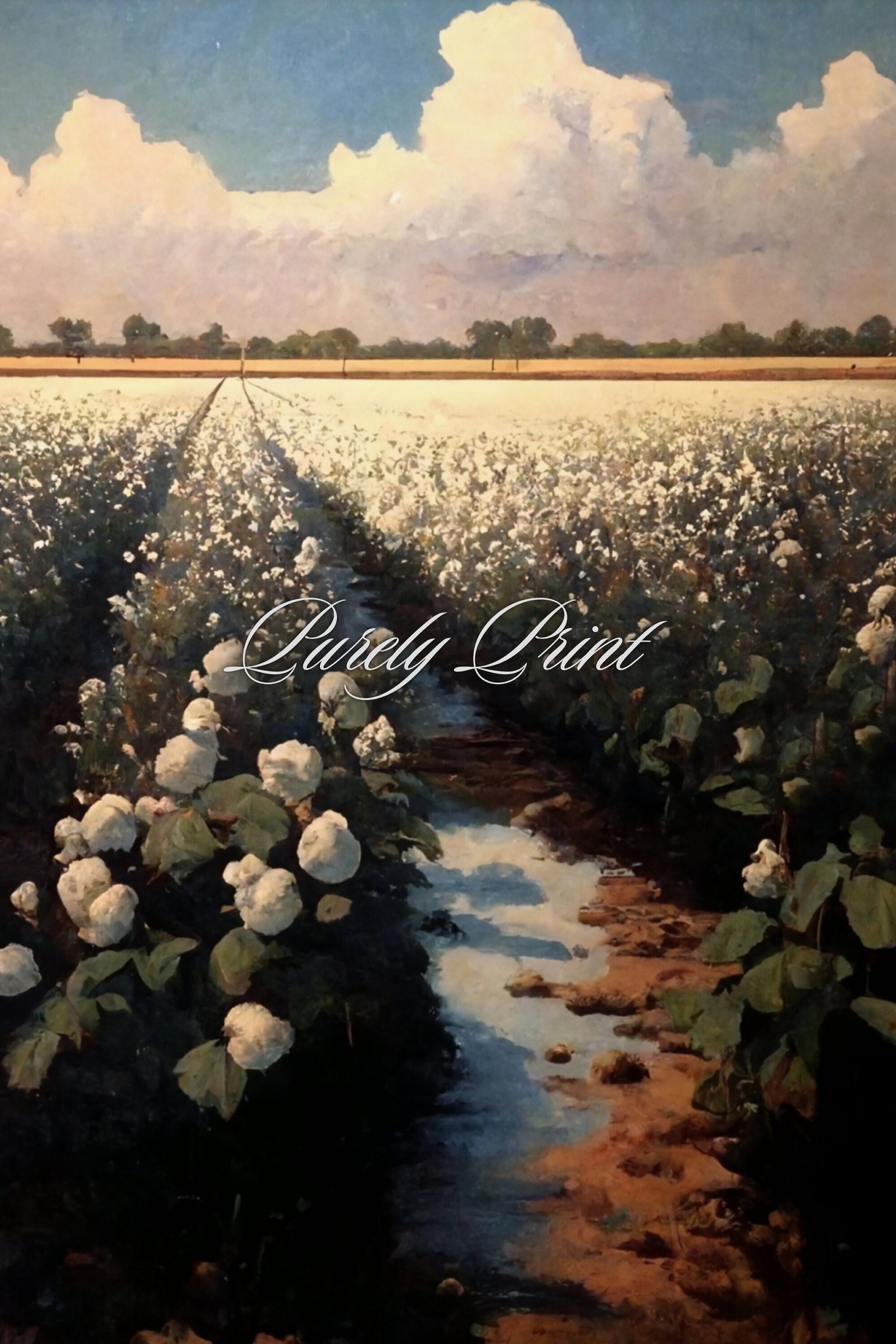 Cotton Field Painting Download Printable Wall Art Vintage Country Farm ...