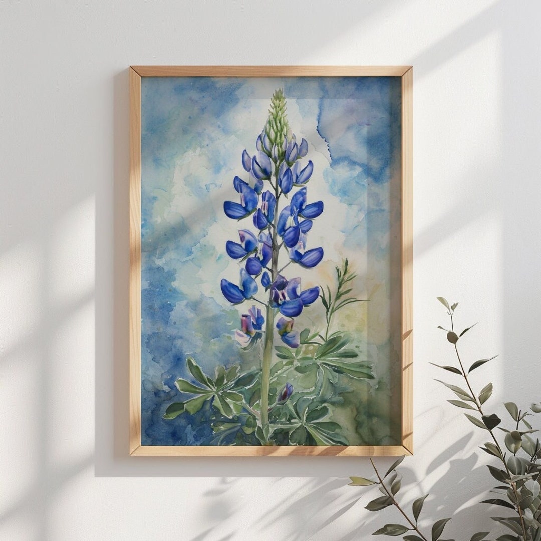 Bluebonnet Painting Download, Watercolor Blue Bonnet Flower Digital ...
