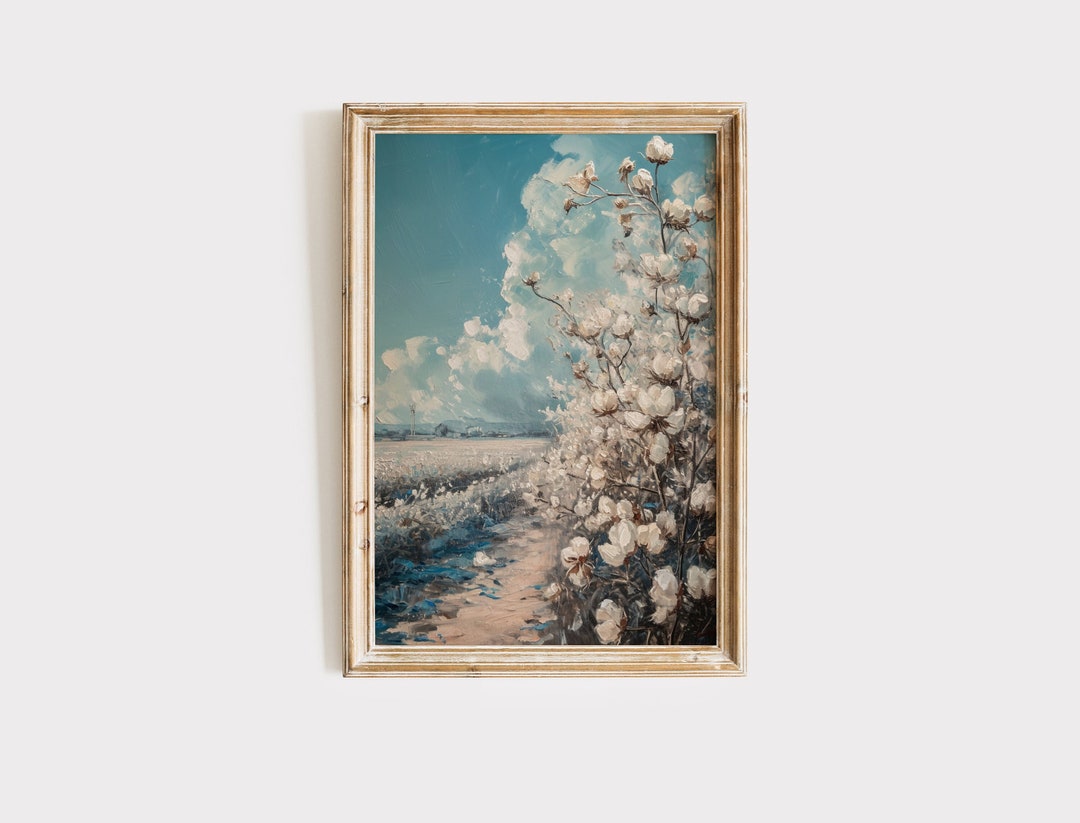 Cotton Field Painting, Digital Download Print, Rustic Farmhouse Decor ...