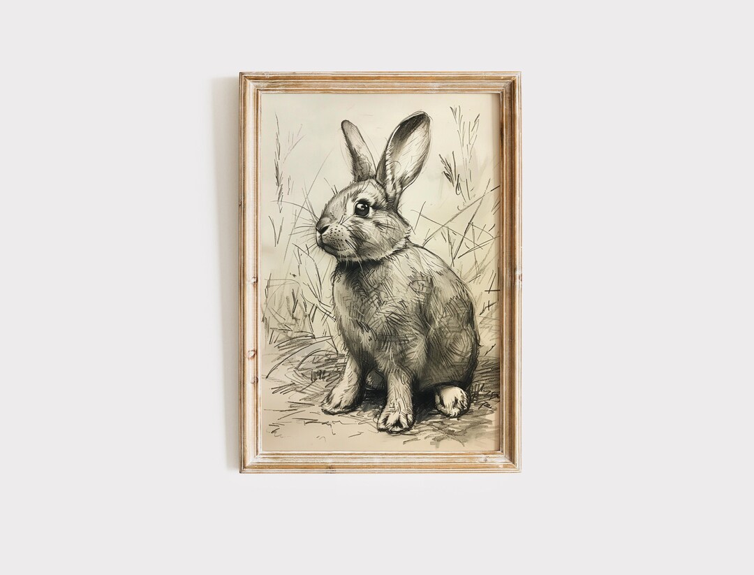Vintage Rabbit Sketch Download, Easter Bunny Printable Wall Art, Spring ...