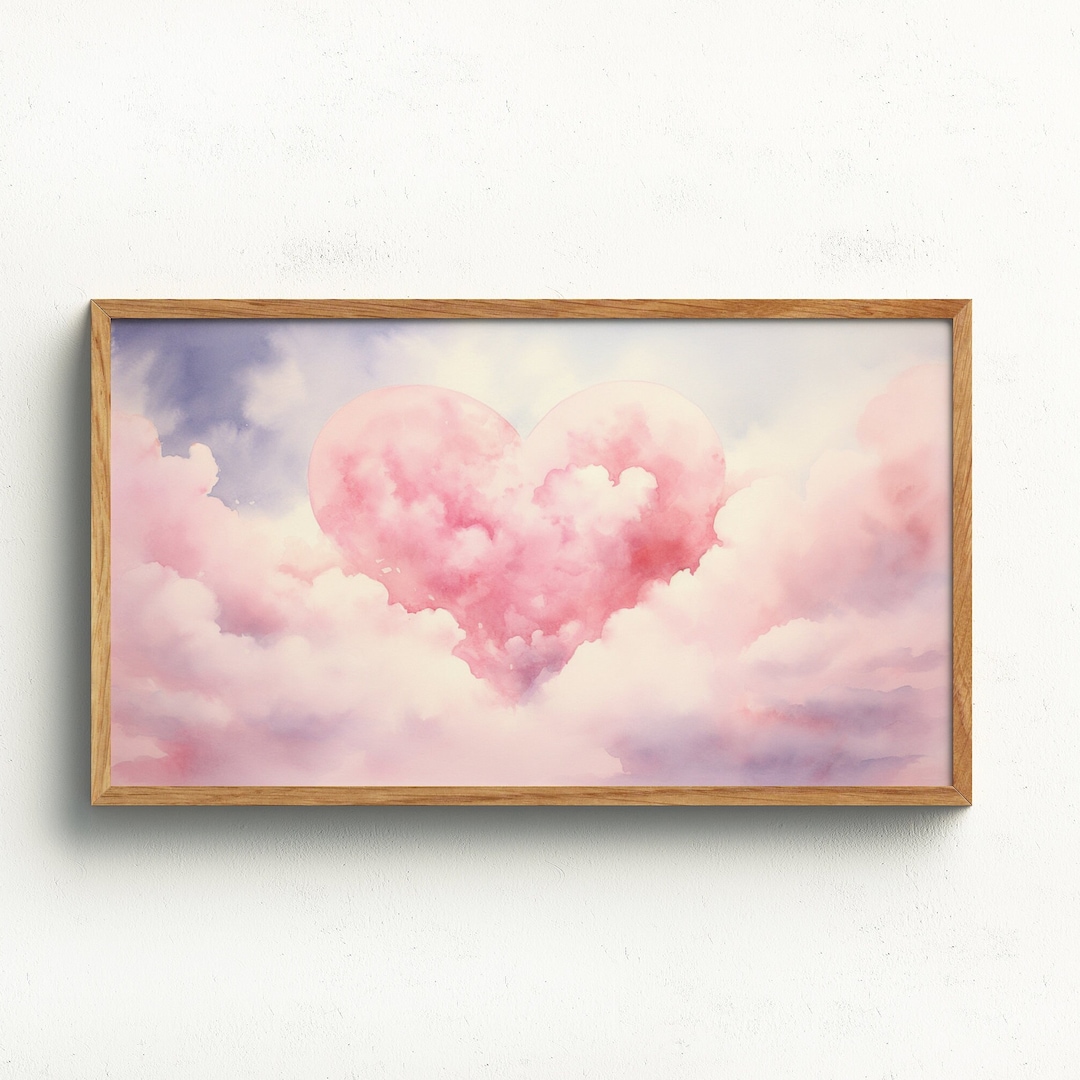 Pink Cloud Frame Tv Art, Eclectic Colorful Fun Kids Heart Valentines ...