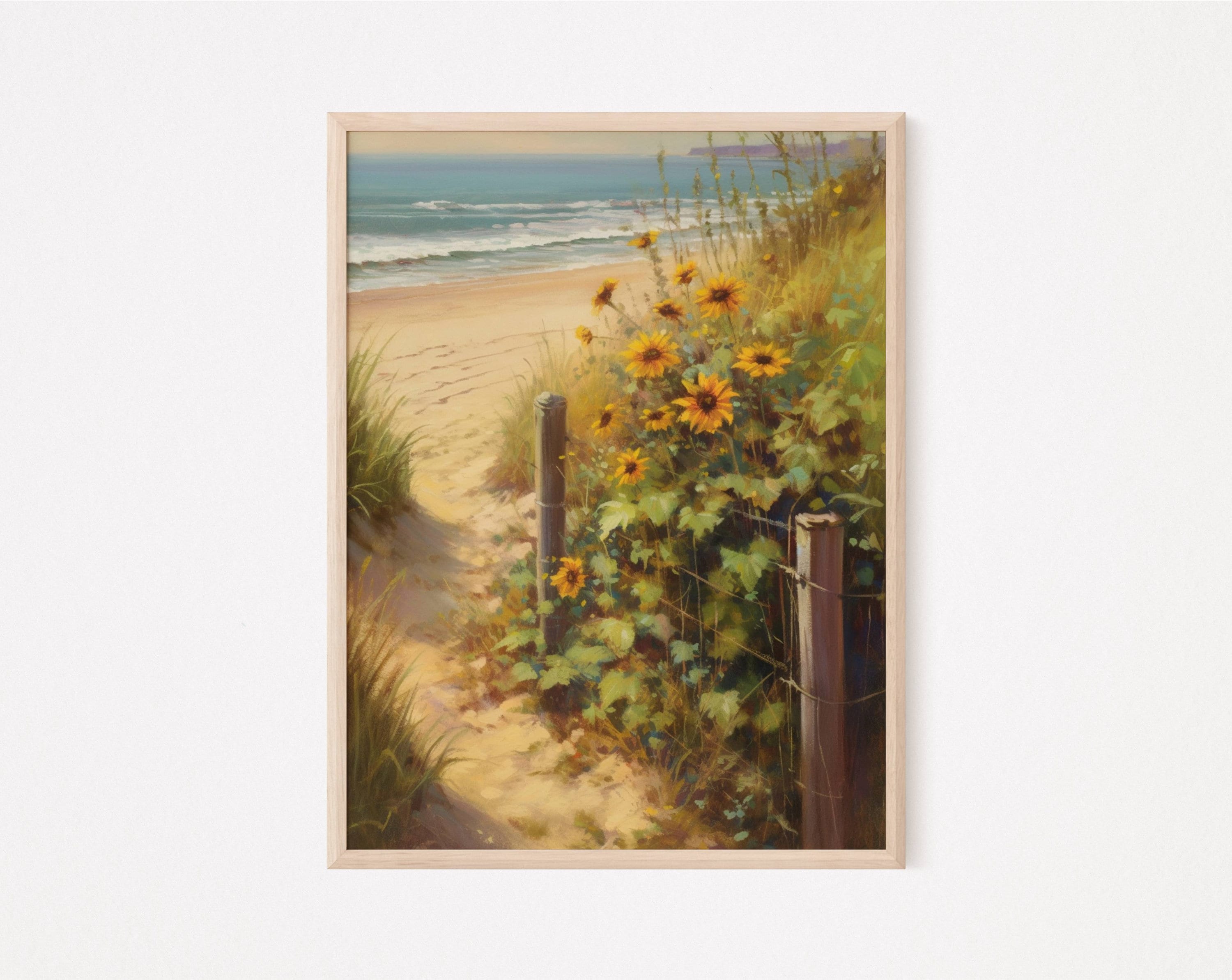 Vintage Beach Landscape Painting Download Sunflowers Beach Art Yellow ...