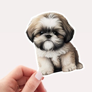 Cute Shih Tzu Sticker, Vinyl Sticker, Shih Tzu Puppy, Black and White ...