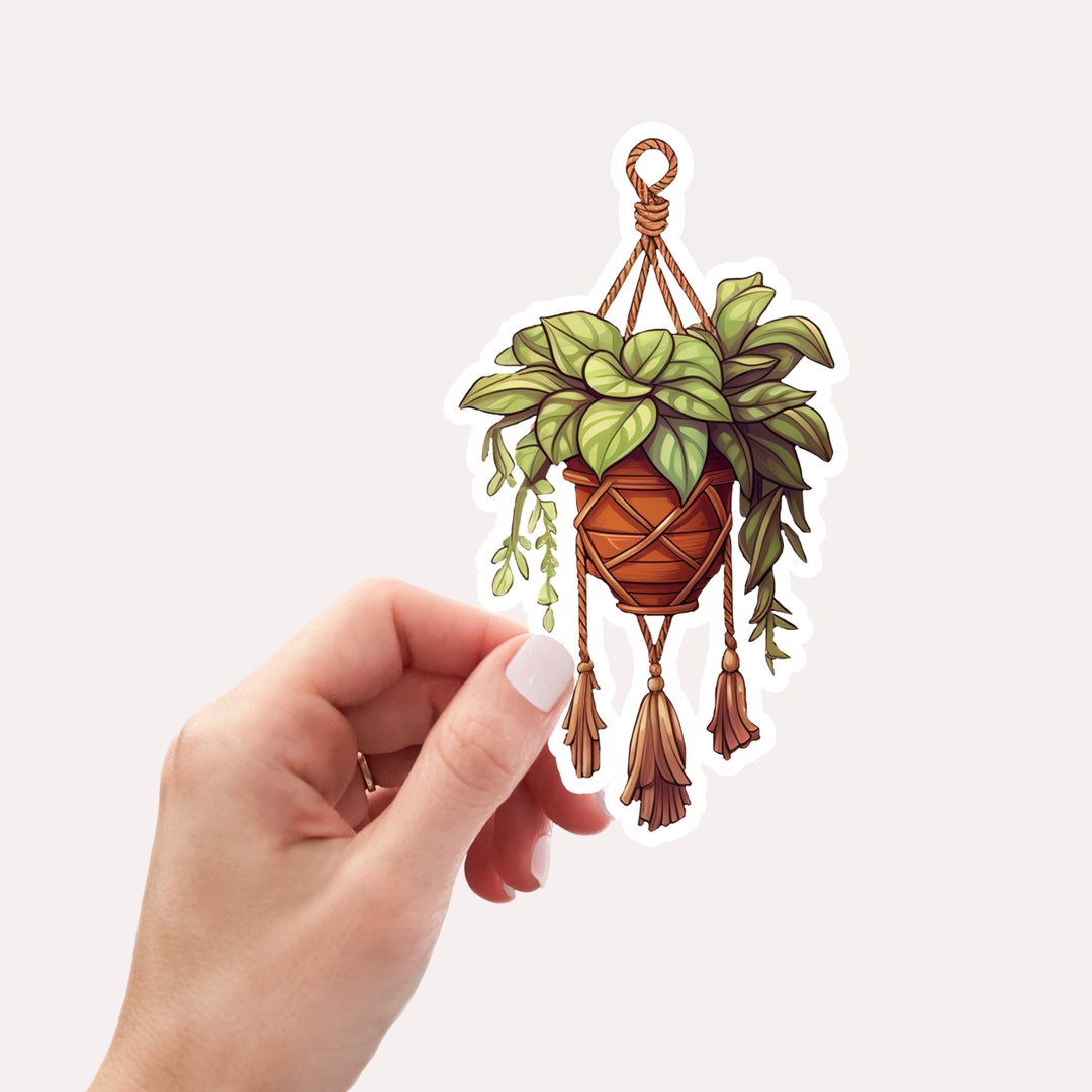 Hanging Plant in Macrame Vinyl Sticker, Pretty Plant, Plant Sticker ...