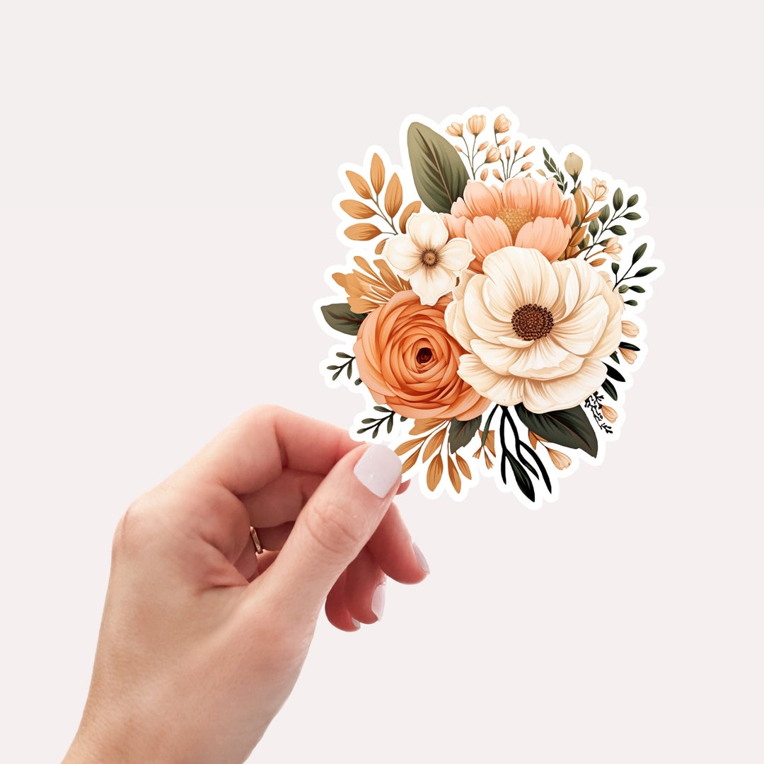 Peach Flower Bouquet Sticker, Vinyl Sticker, Pretty Flowers, Floral ...