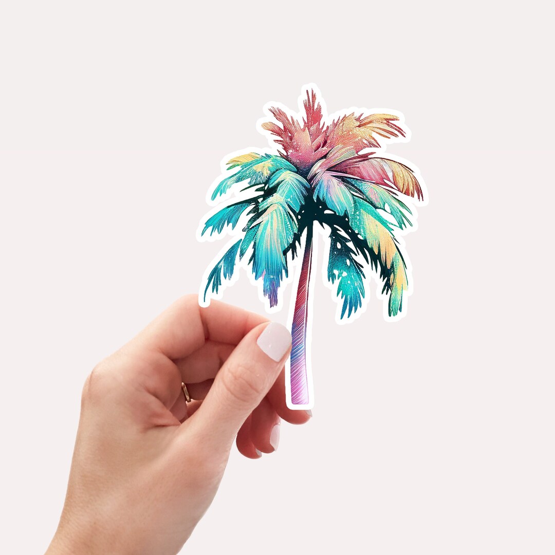 Pretty Pastel Palm Tree Sticker, Palm Tree Sticker, Beach Sticker, Tree ...