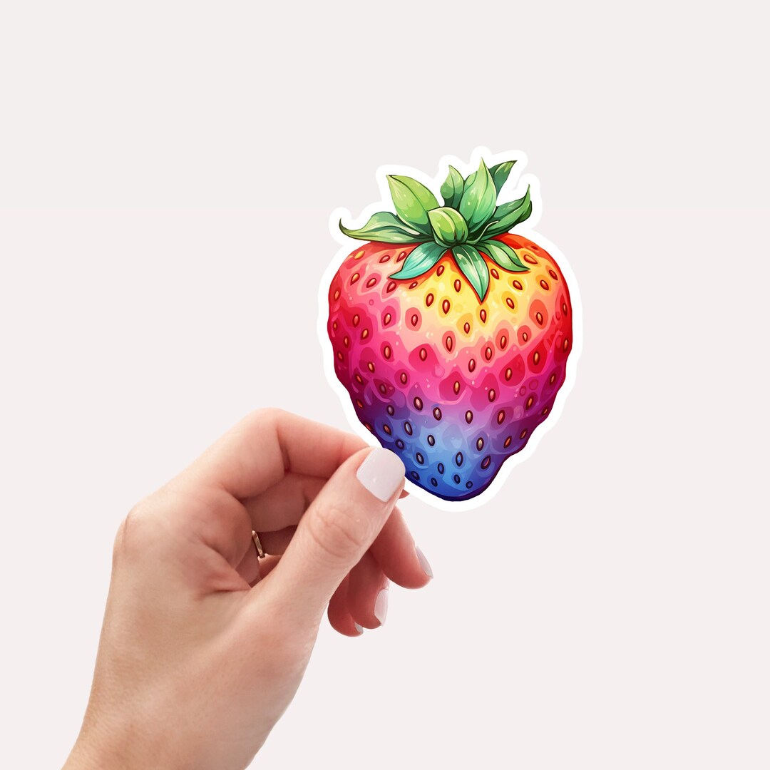 Rainbow Strawberry Vinyl Sticker, Strawberry Sticker, Fruit Sticker ...