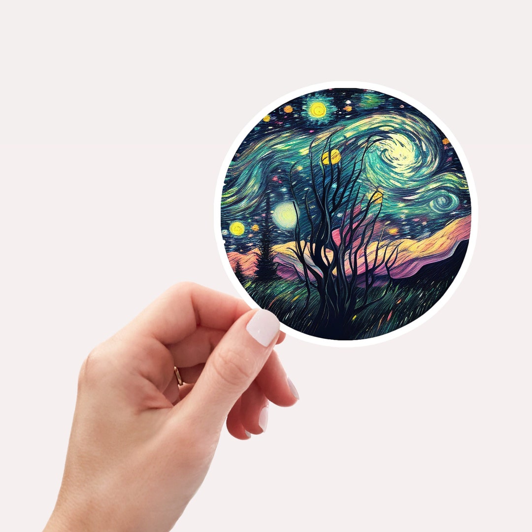 Pastel Starry Night Vinyl Sticker, Starry Night Sticker, Pretty Art ...