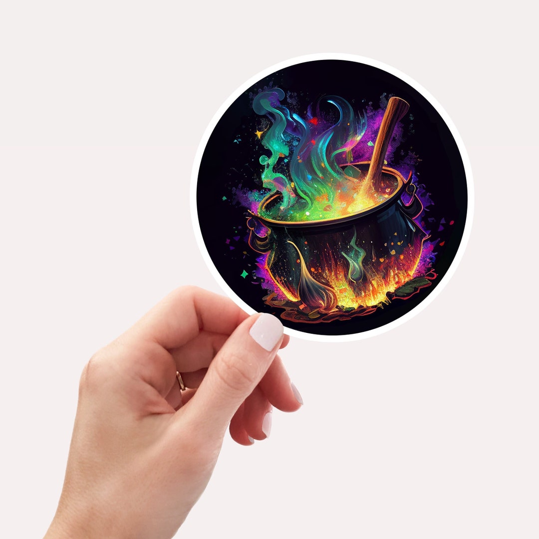 Colorful Witch Cauldron Vinyl Sticker, Cauldron Sticker, Witchy Sticker ...