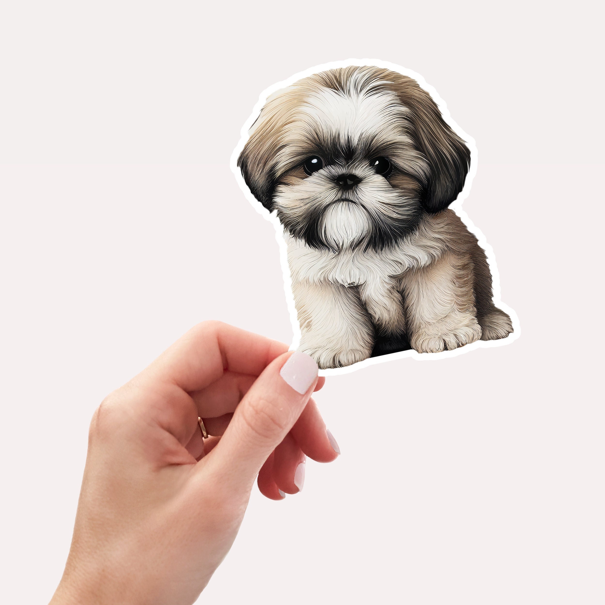 Cute Shih Tzu Sticker, Vinyl Sticker, Shih Tzu Puppy, Black and White ...