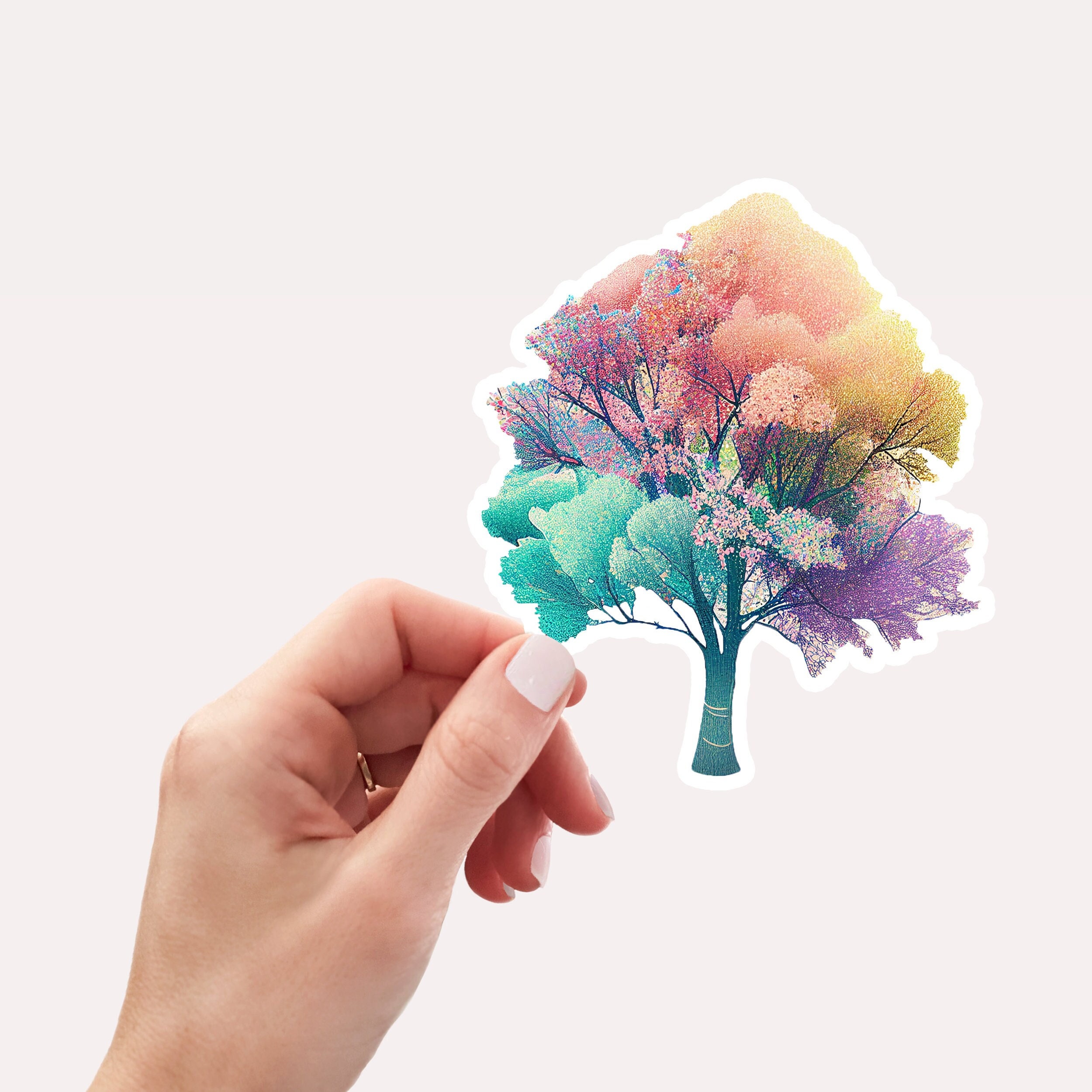 Pastel Rainbow Tree Sticker, Tree Sticker, Nature Sticker, Rainbow Tree ...