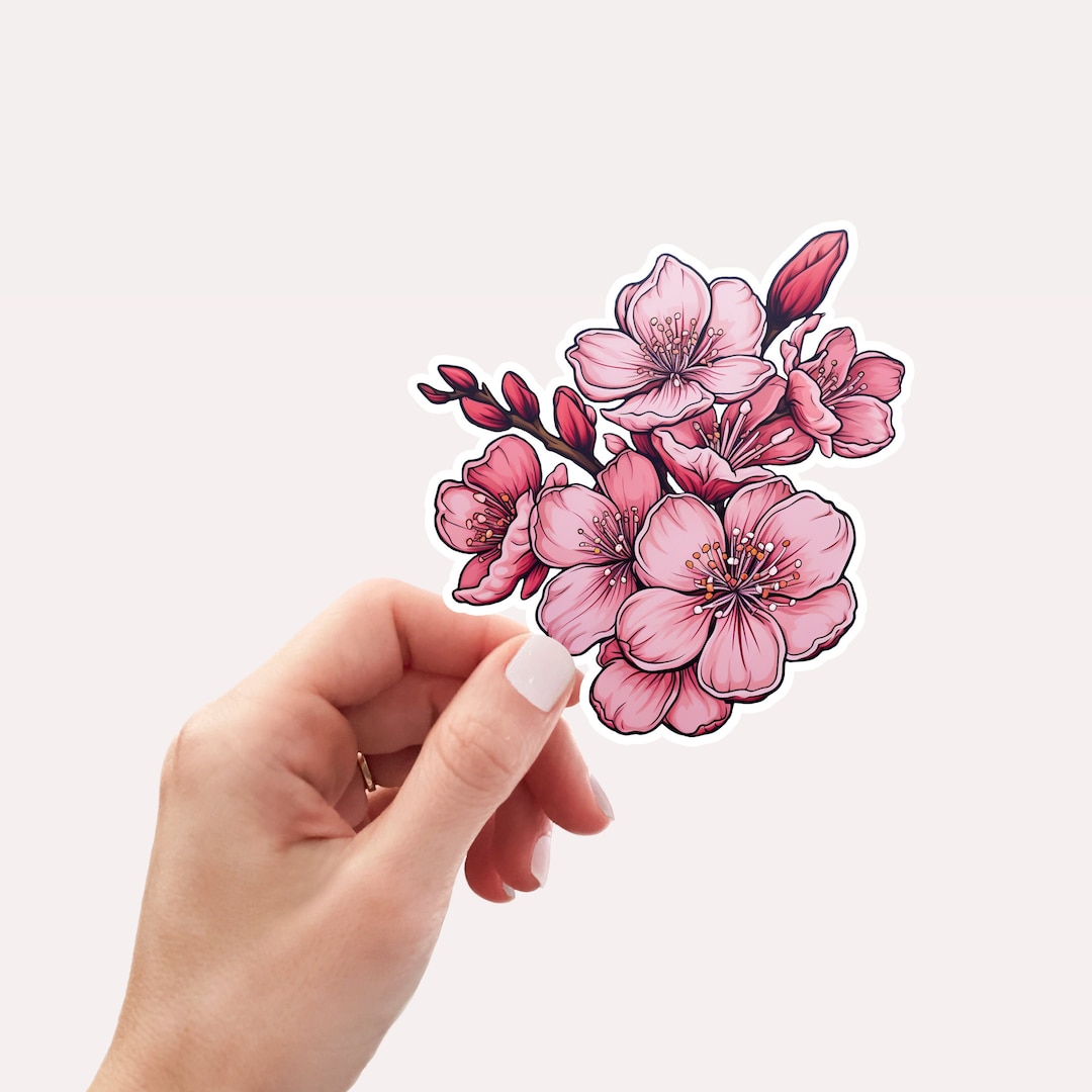 Pretty Cherry Blossom Vinyl Sticker, Cherry Blossom, Pink Sticker, Pink ...