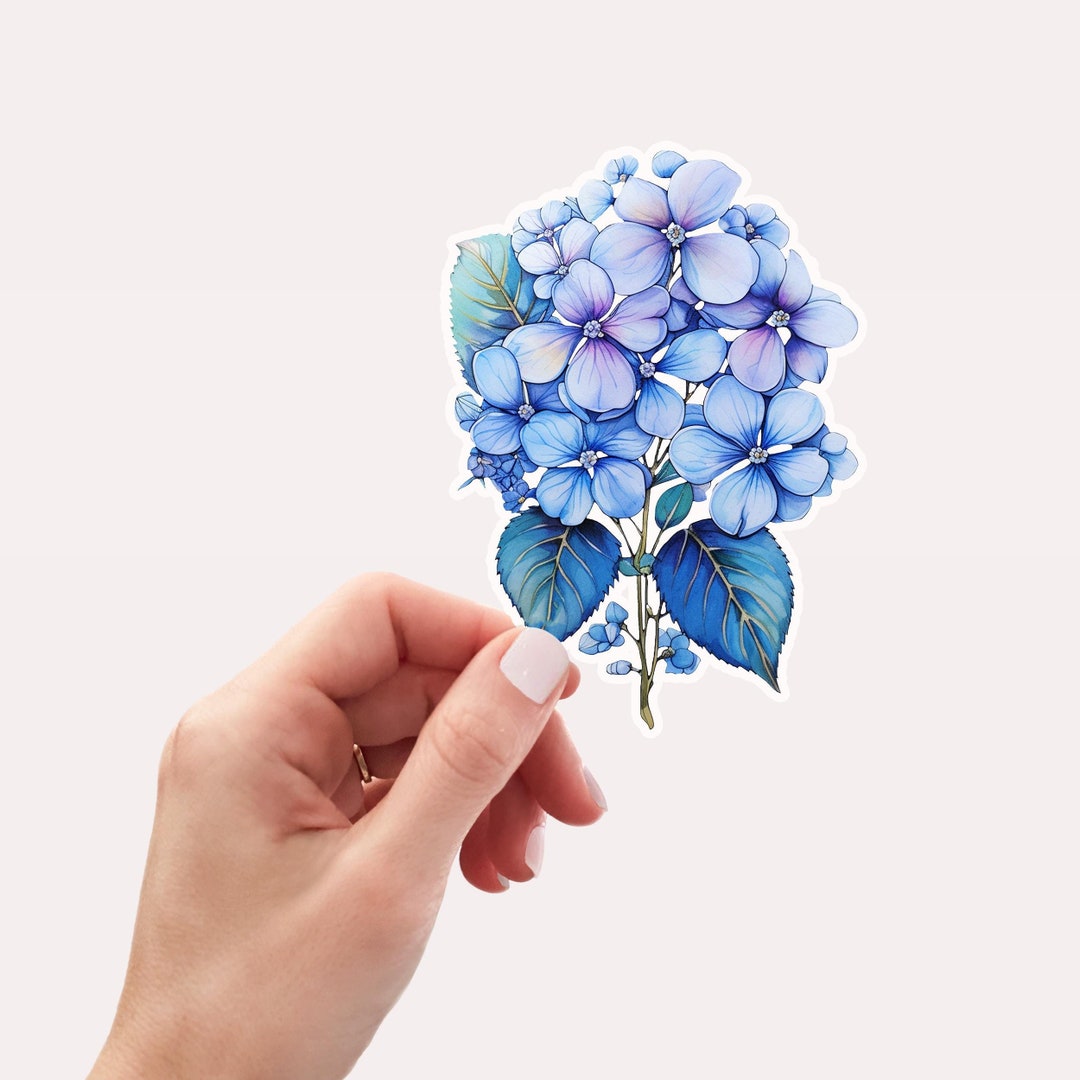 Pretty Blue Hydrangeas Vinyl Sticker, Hydrangeas Bouquet Sticker ...