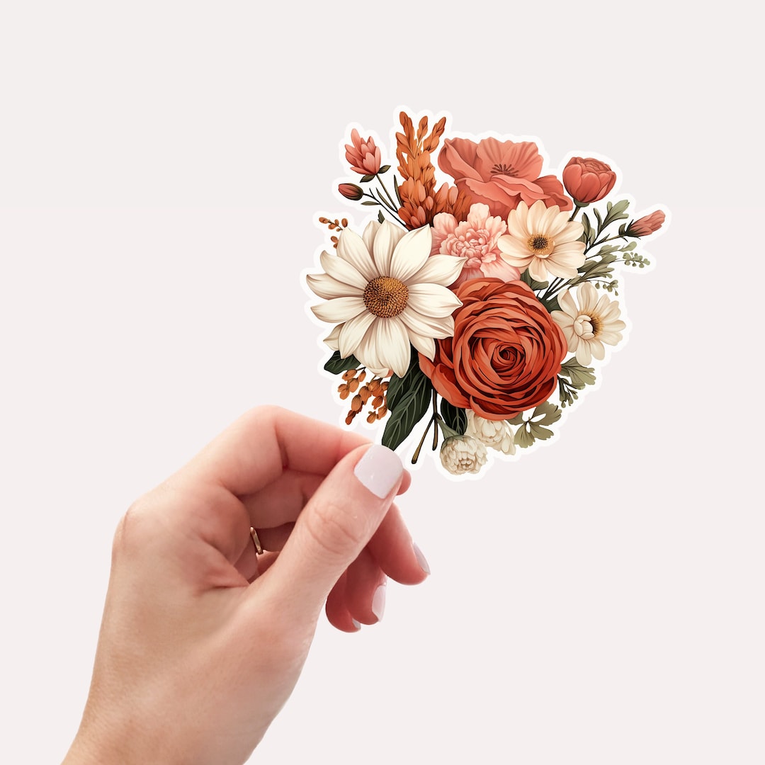 Pretty Orange Flower Bouquet Vinyl Sticker, Orange Flowers, Floral ...