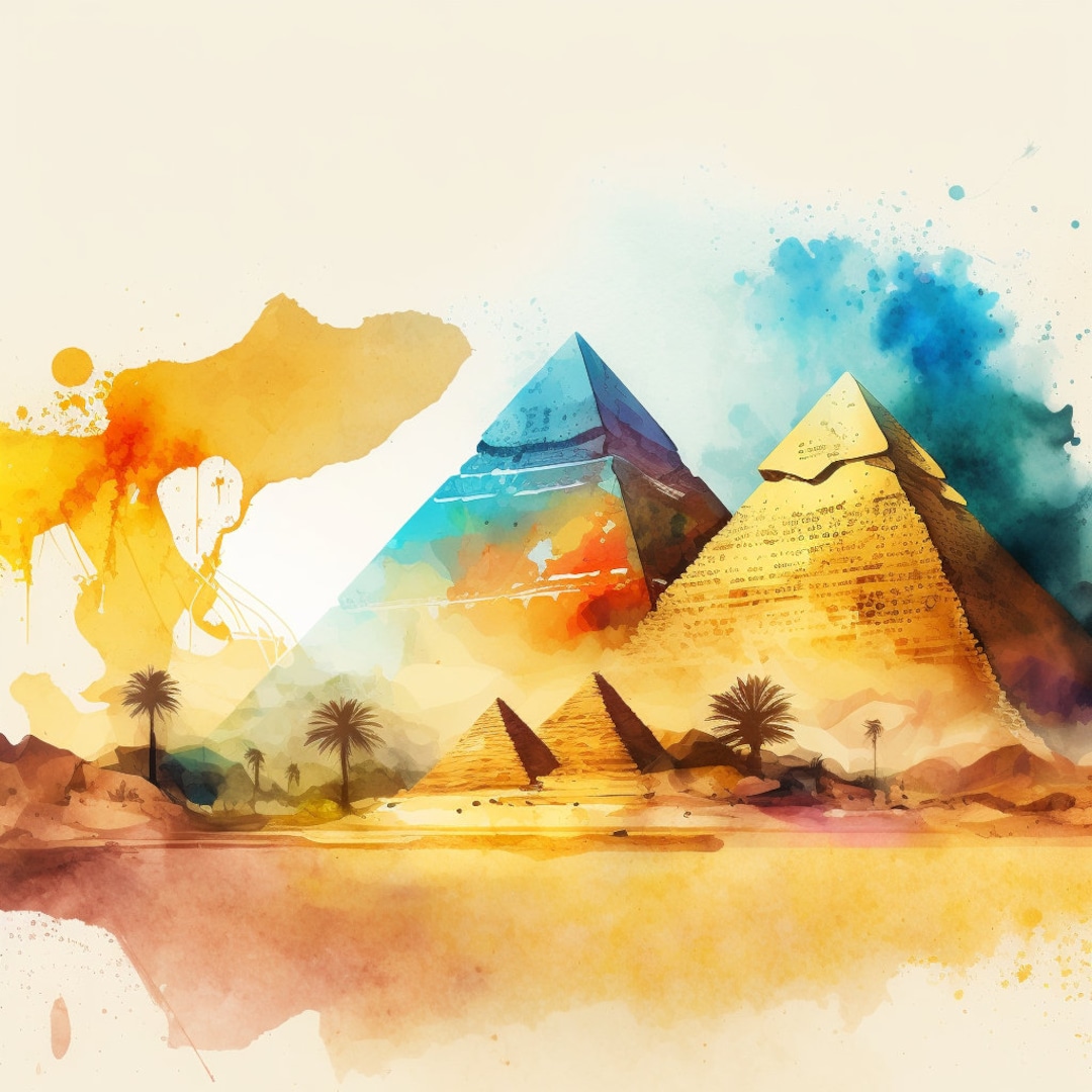 Watercolour of Pyramids of Giza - Etsy