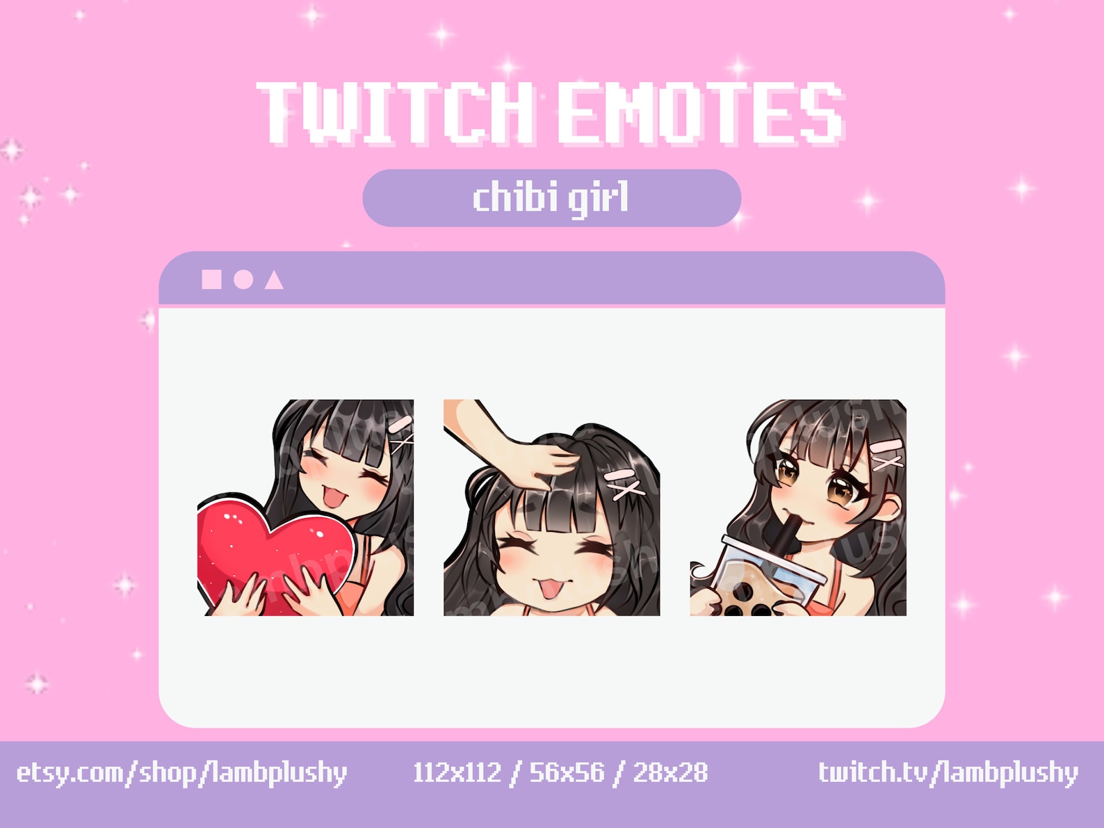 Black Hair With Bangs Brown Eyes Chibi Girl Twitch Emotes Pack Headpat ...