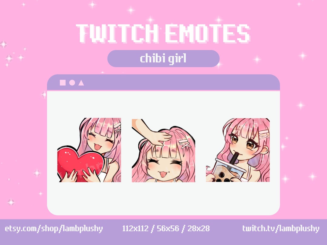 Pink Hair With Bangs Brown Eyes | Chibi Girl Twitch Emotes Pack ...