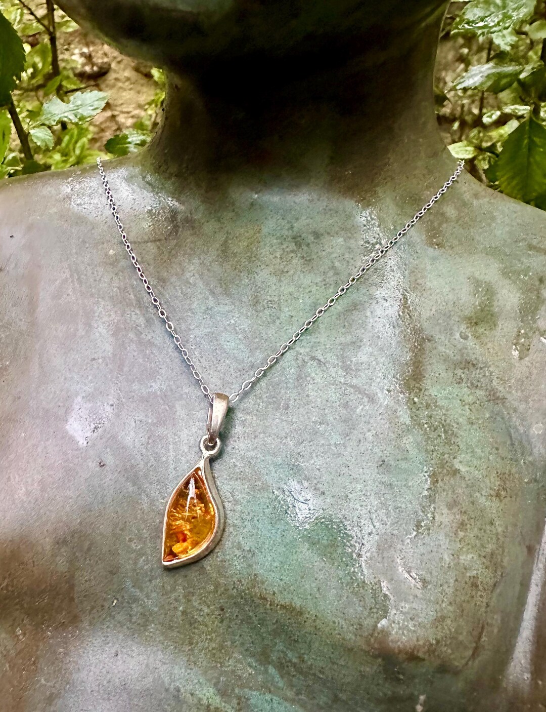 Silver Pressed Amber Pendant Necklace - Etsy