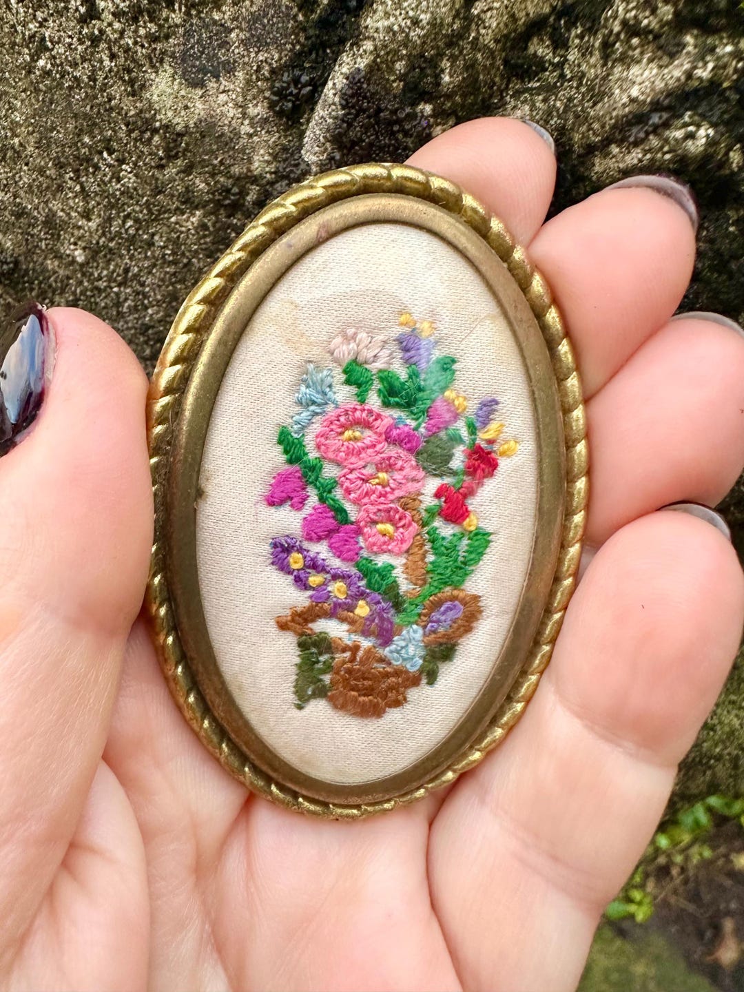 Vintage Hand Embroidered Brooch - Etsy
