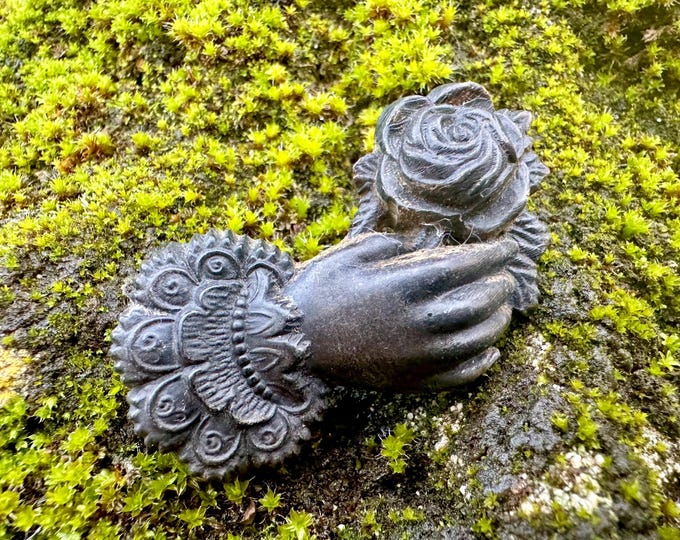 Antique Victorian Vulcanite Hand & Rose Mourning Brooch - Etsy