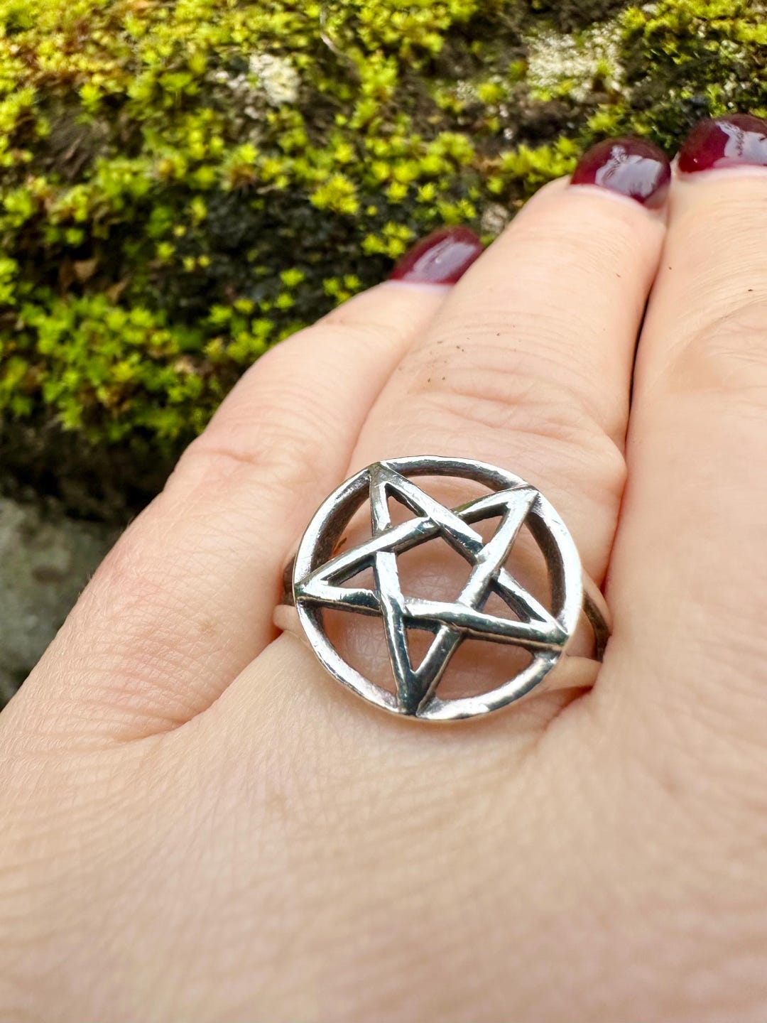 Silver Pentagram Ring size P - Etsy