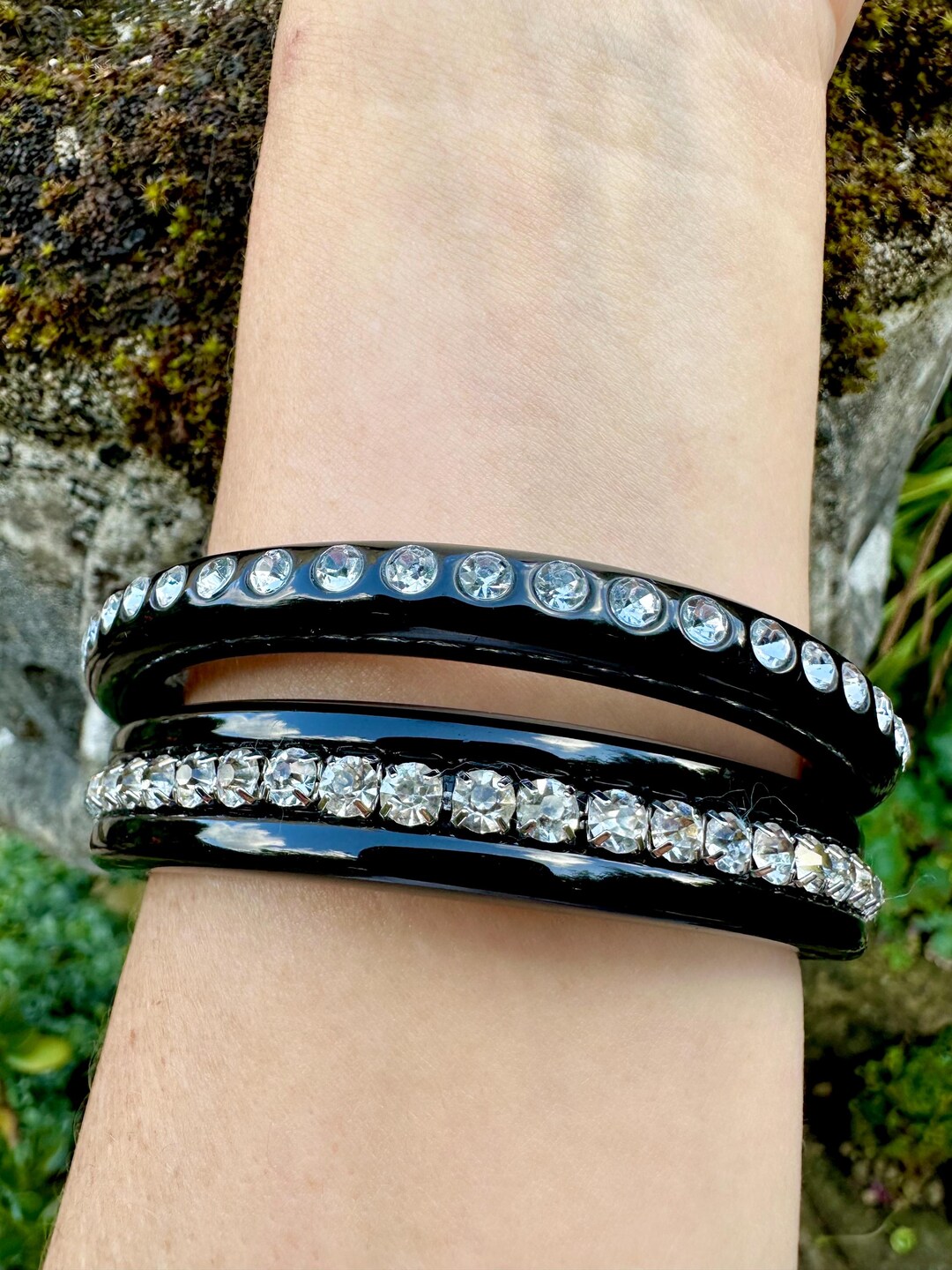Vintage Black Sparkling Rhinestone Lucite Bangles X 2 - Etsy