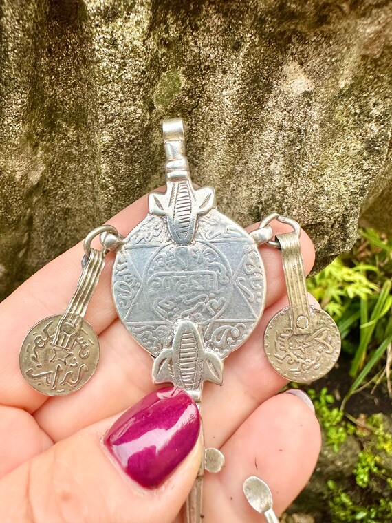 Antique Silver Moroccan Coin Fibula Brooch Pin - Gem
