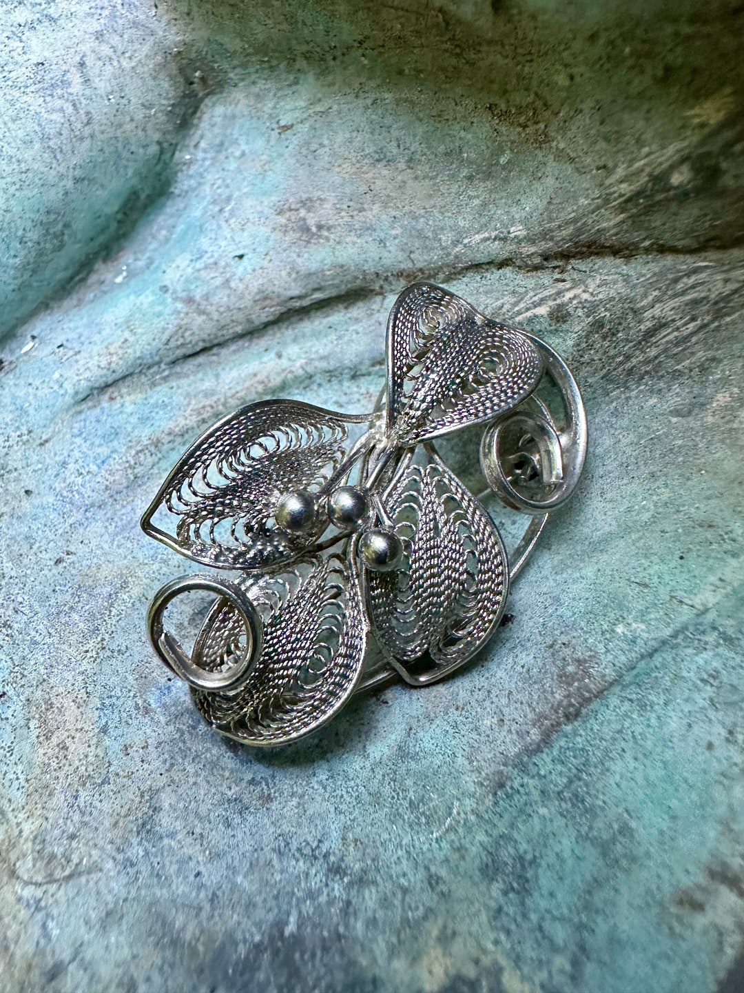 Broche vintage en filigrane d'argent - Etsy France