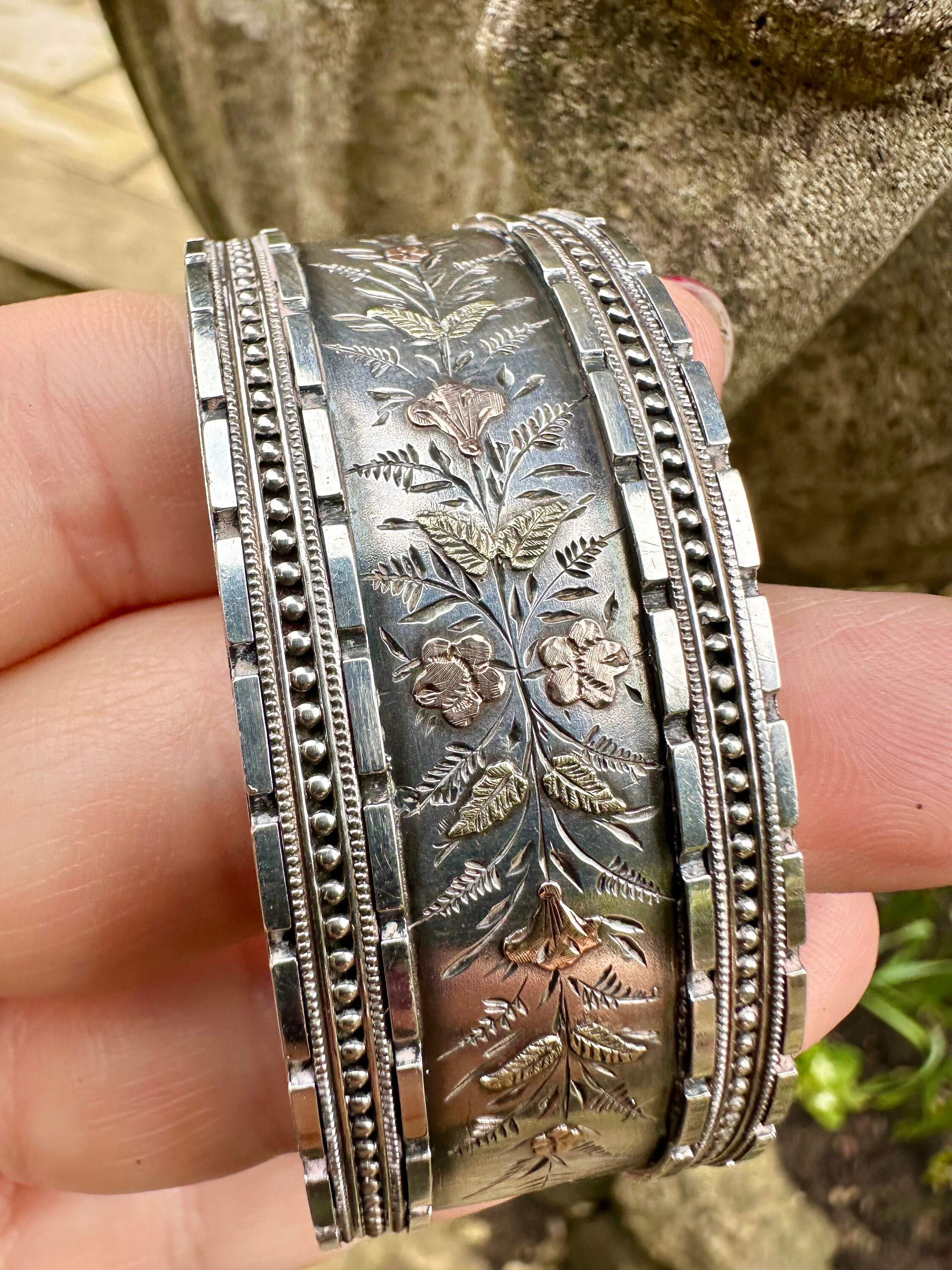 Victorian Silver Bracelet With Applied Gold Foliate Decoration ...