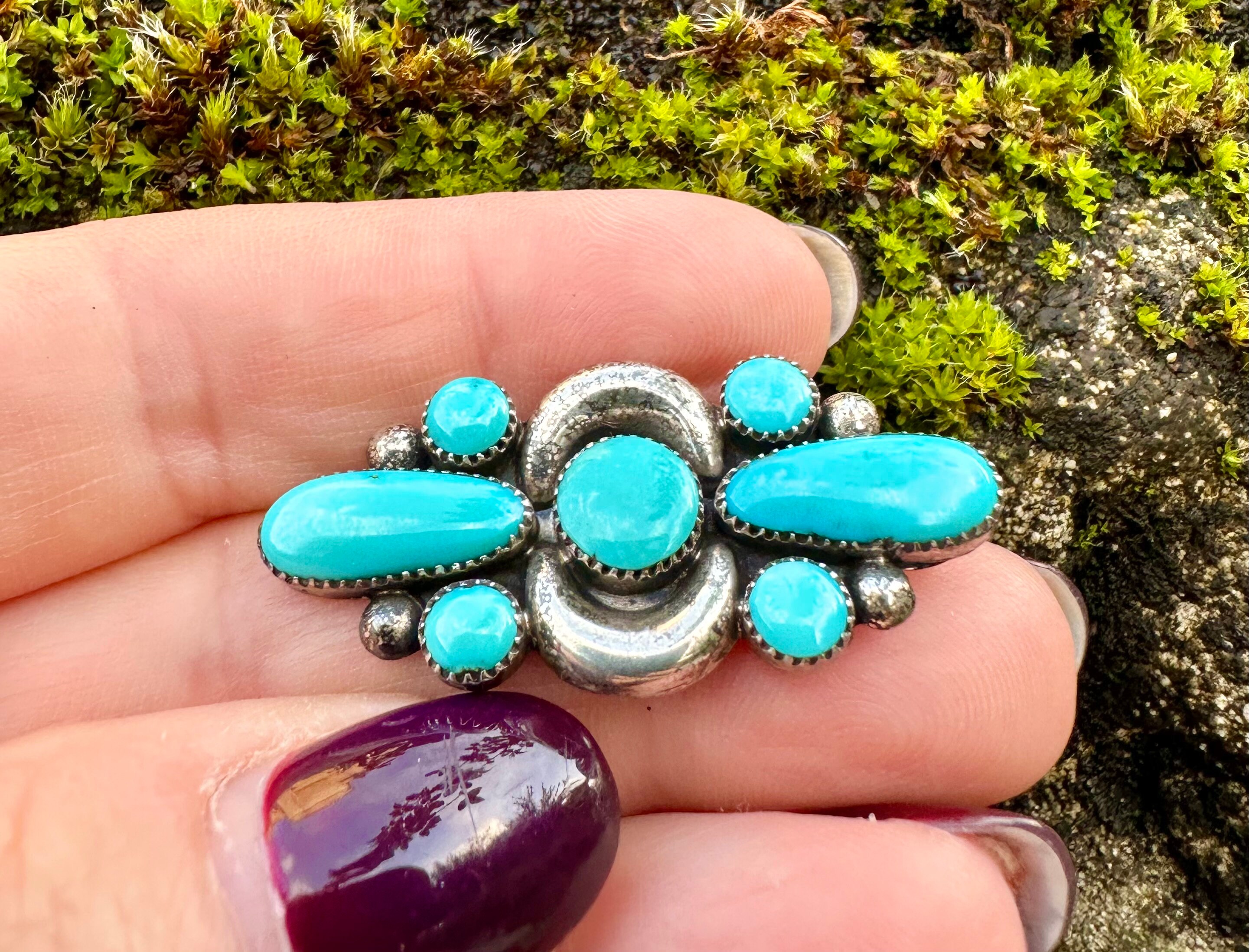 Rare Native American Vintage Julie O Lahi Zuni Silver Turquoise Pendant ...