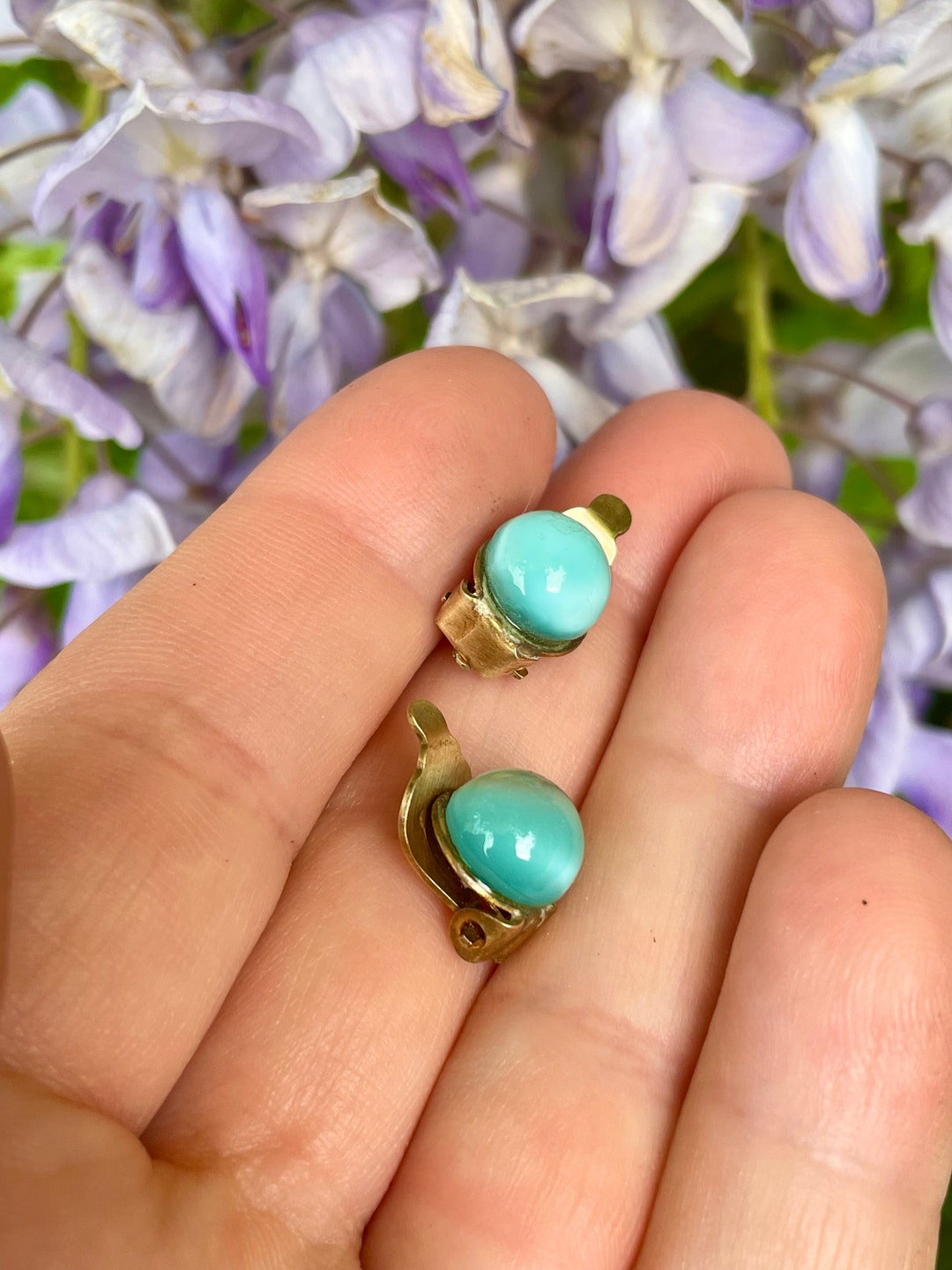 Vintage Iridescent Blue Stone Clip on Earrings - Etsy
