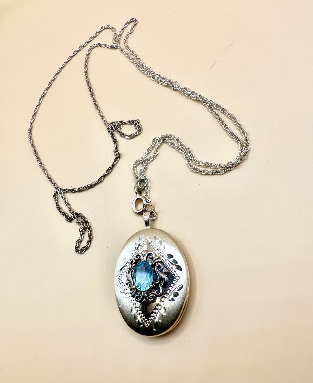 Vintage Silver Blue Topaz Locket Necklace - Etsy